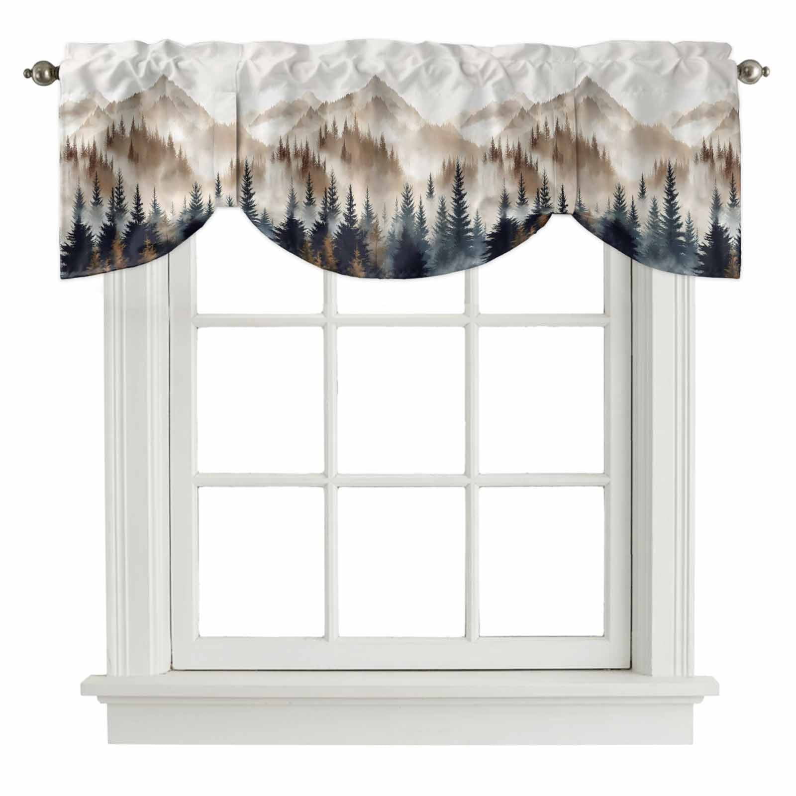Tie Up Valances for Windows, Tan Trees Forest Adjustable Valance ...