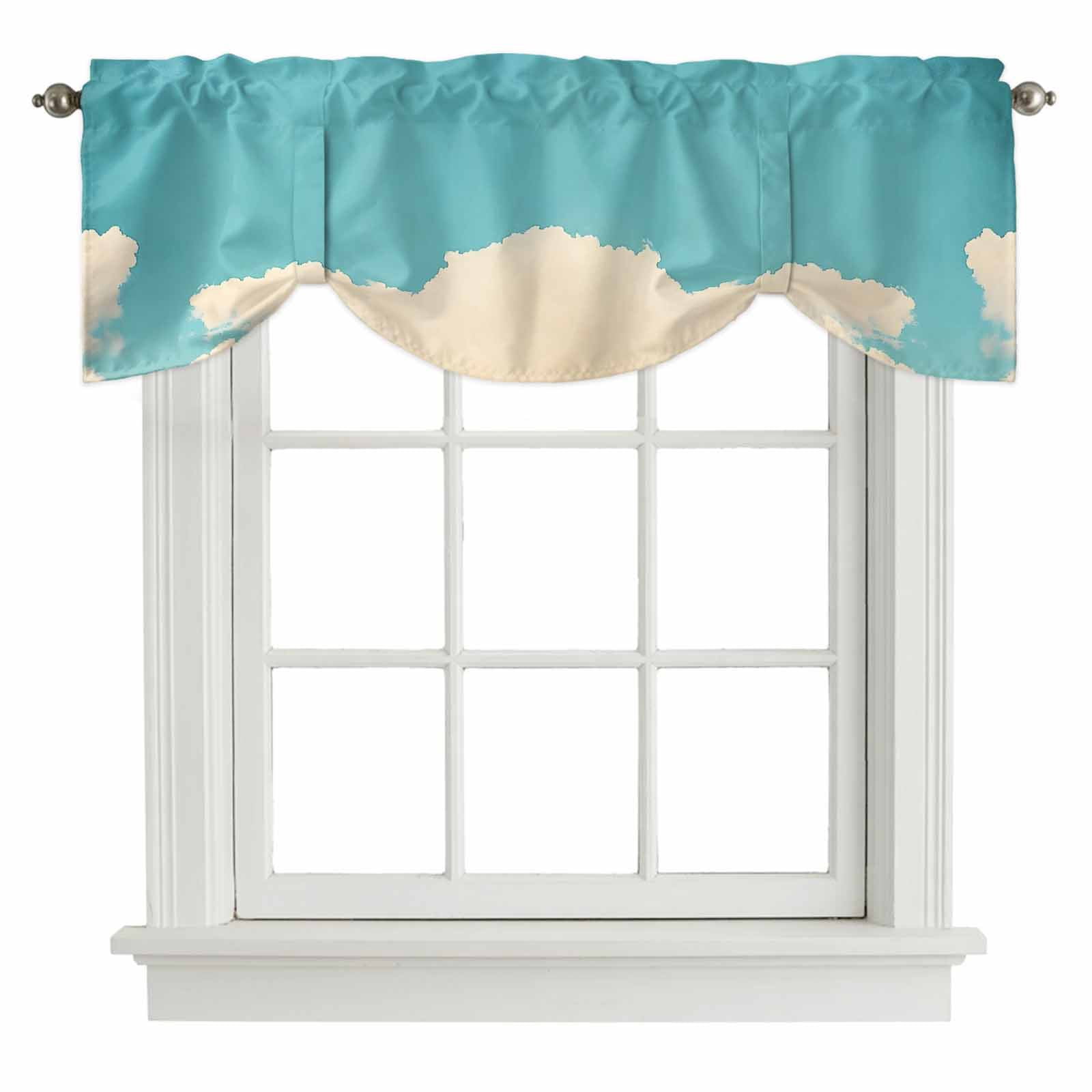 Tie Up Valances for Windows, Teal Blue Cloudy Sky Adjustable Valance ...