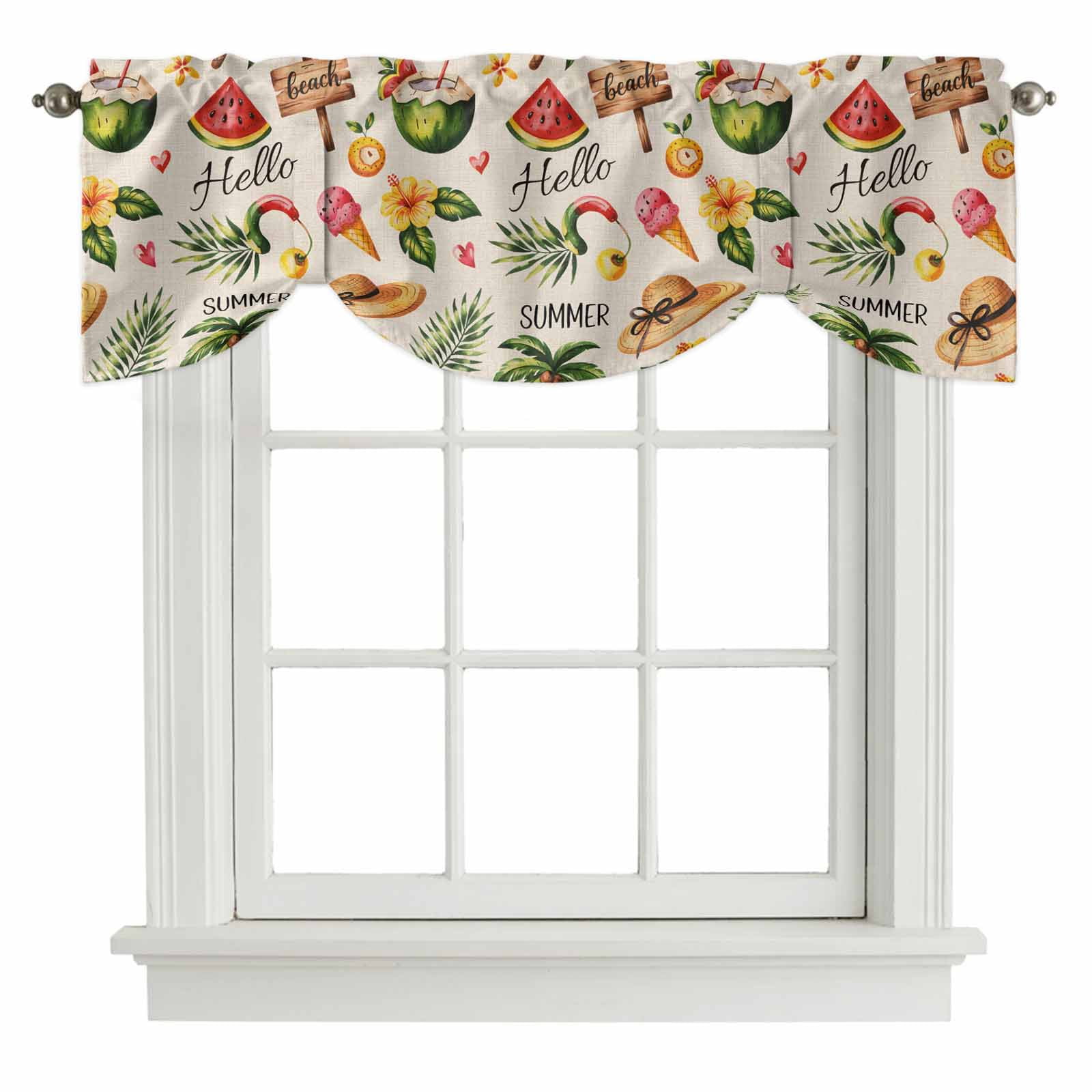 Tie Up Valances for Windows, Tropical Beach Adjustable Valance Curtains ...