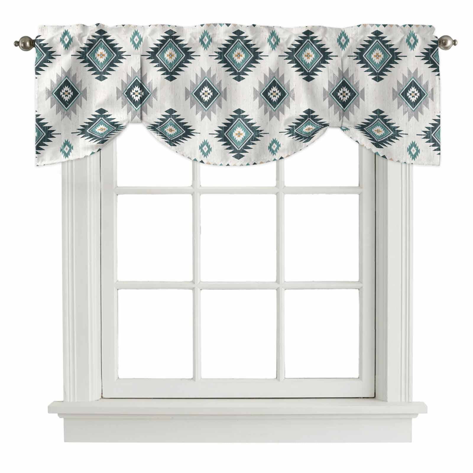 Tie Up Valances for Windows, Turquoise Aztec Adjustable Valance ...