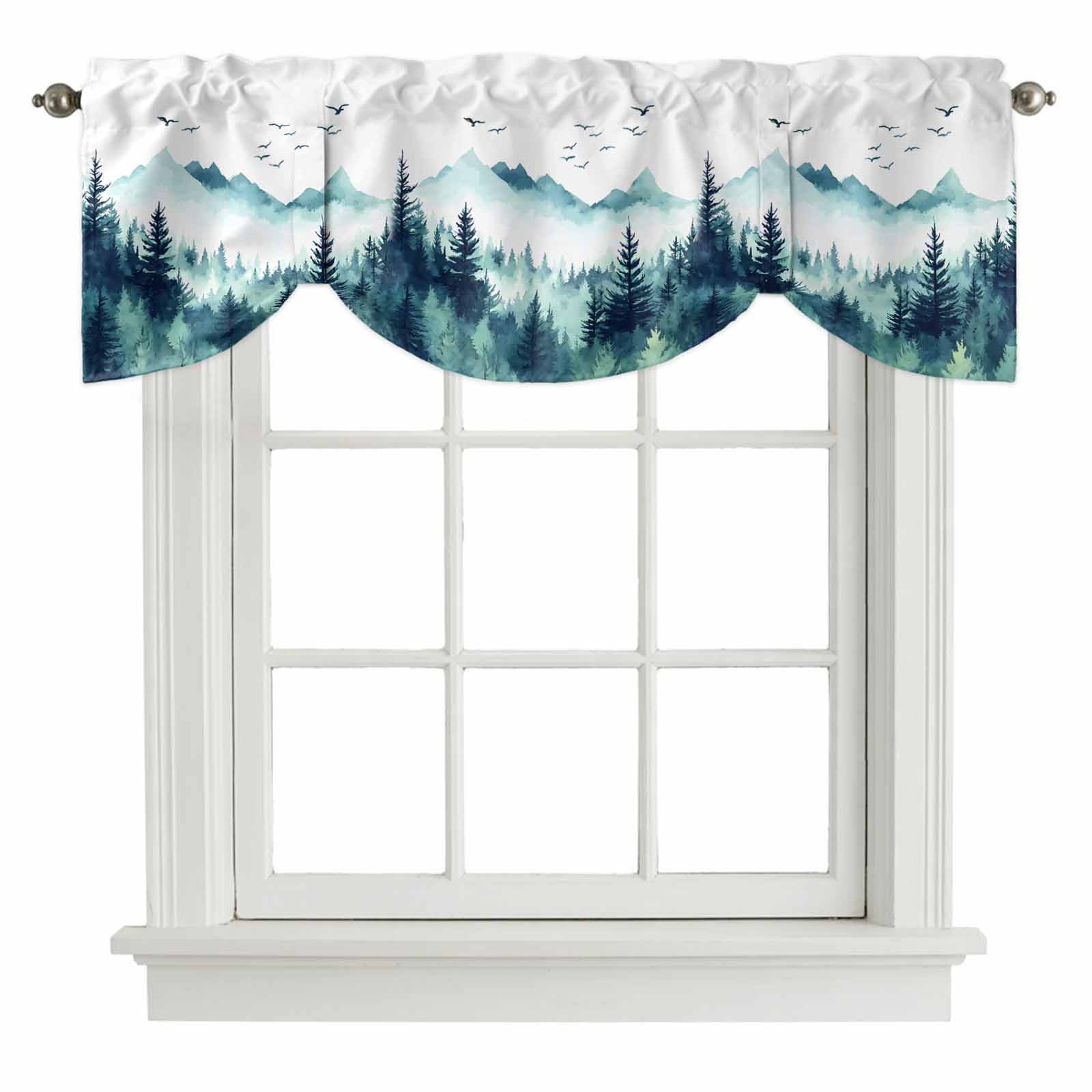 Tie Up Valances for Windows, Turquoise Forest Adjustable Valance ...