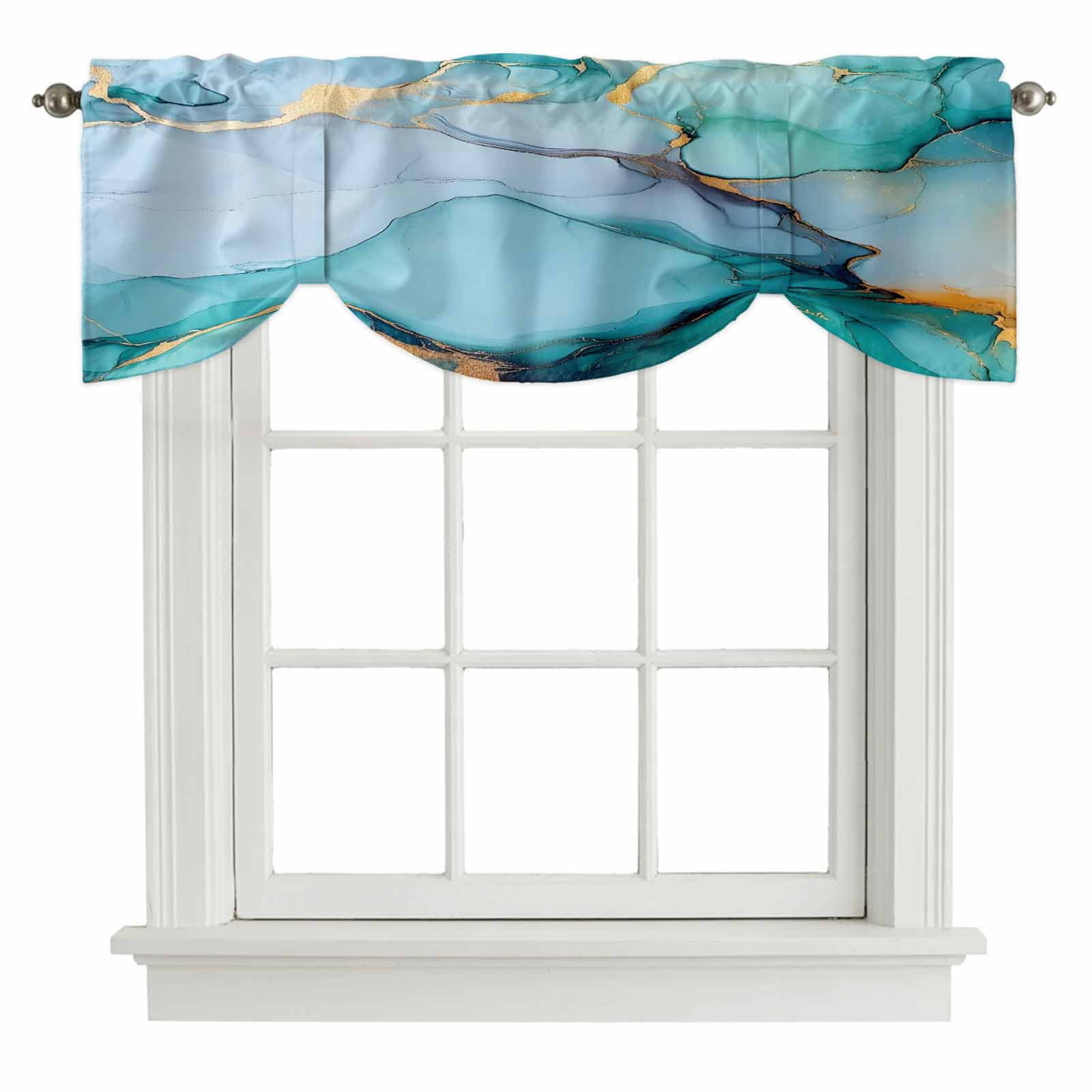 Tie Up Valances for Windows, Turquoise Marble Adjustable Valance ...