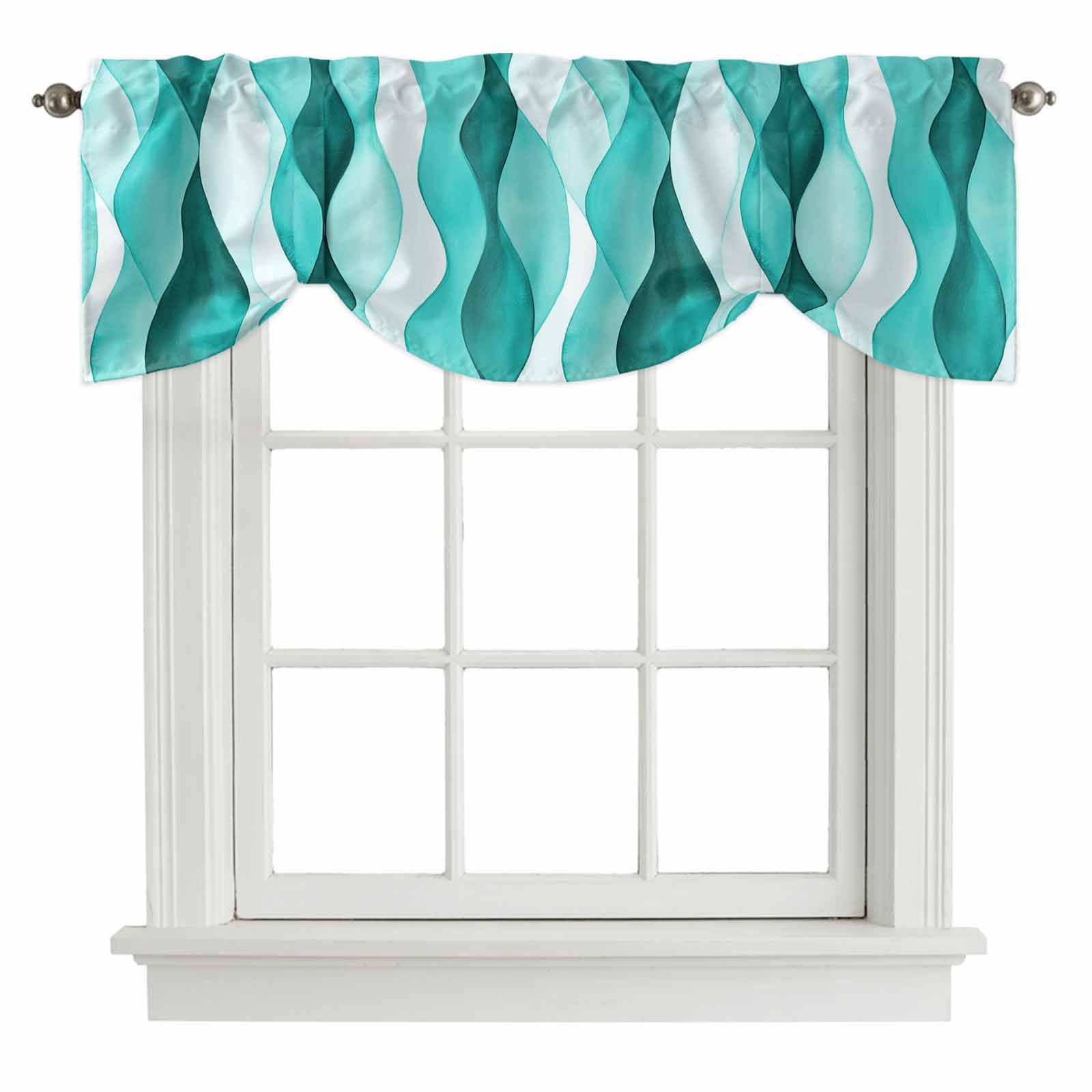 Tie Up Valances for Windows, Turquoise Stripes Adjustable Valance ...