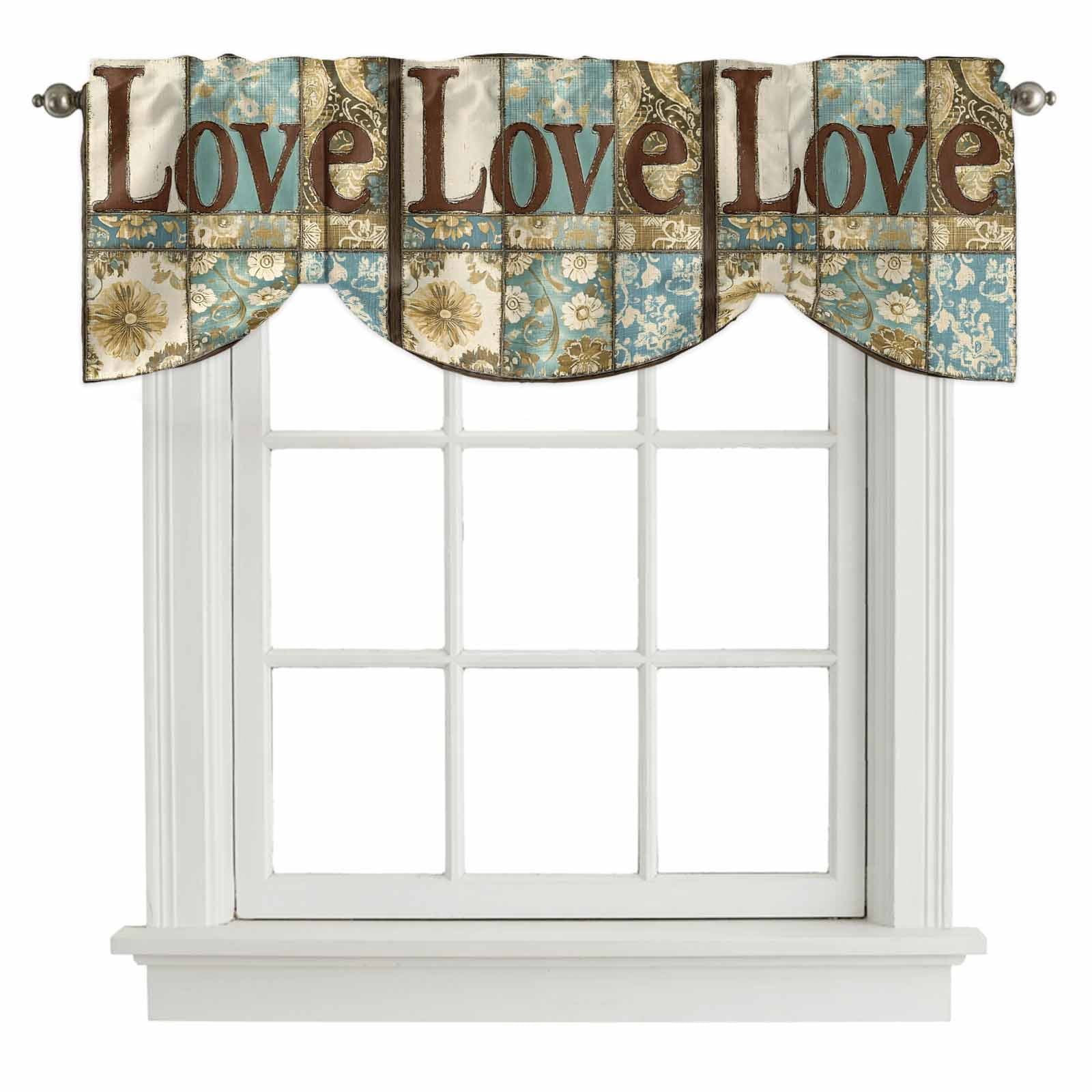 Tie Up Valances for Windows, Vintage Floral Check Adjustable Valance ...