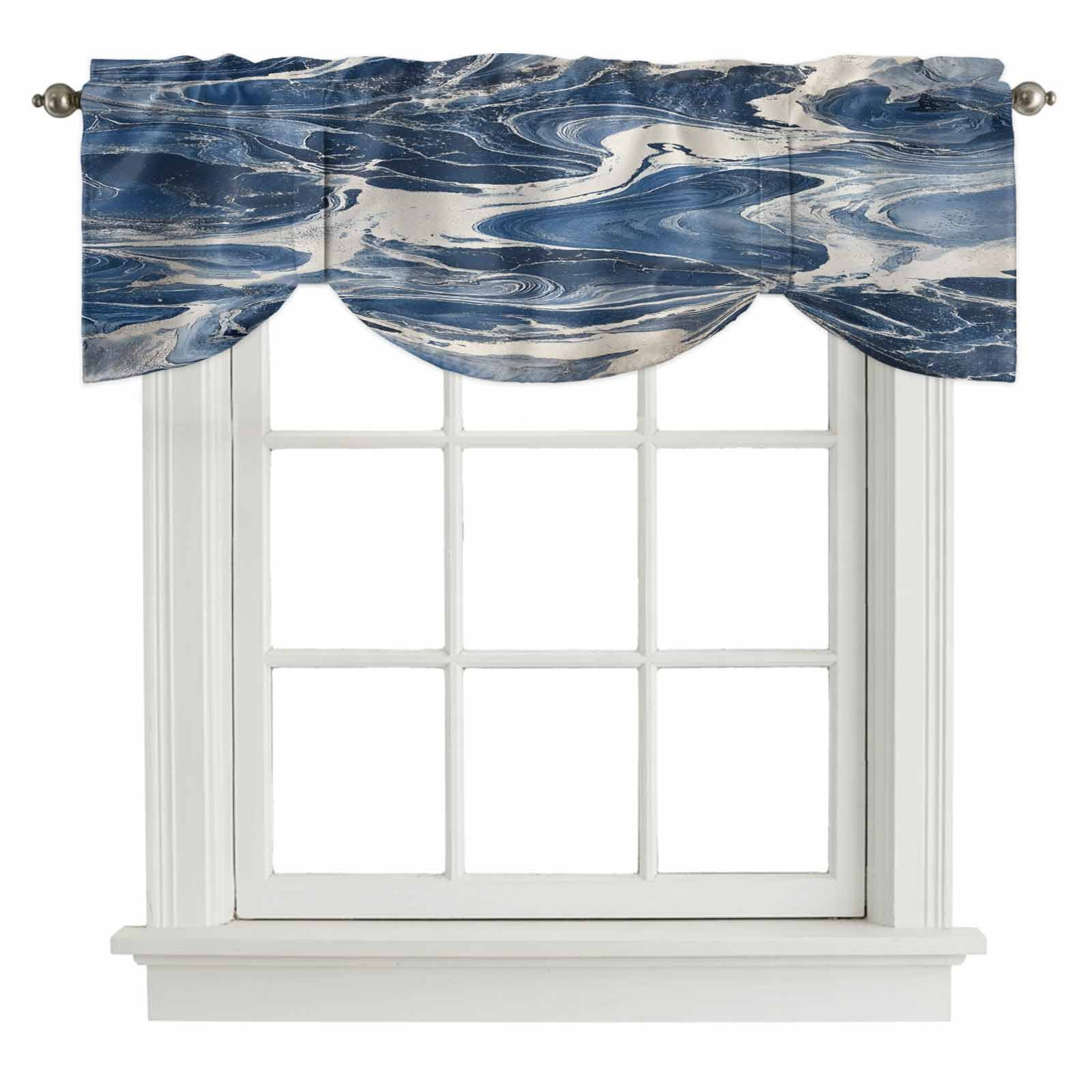 Tie Up Valances for Windows, Vintage Navy Blue Adjustable Valance ...