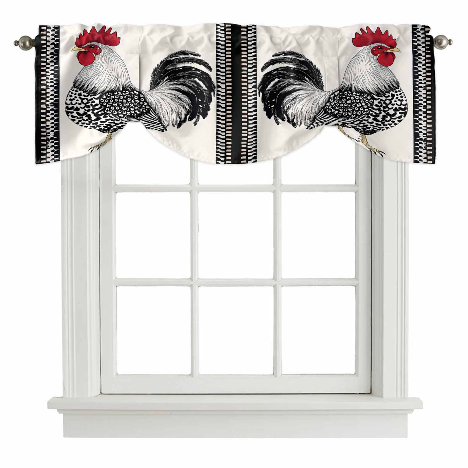 Tie Up Valances for Windows, Vintage Rooster Adjustable Valance ...