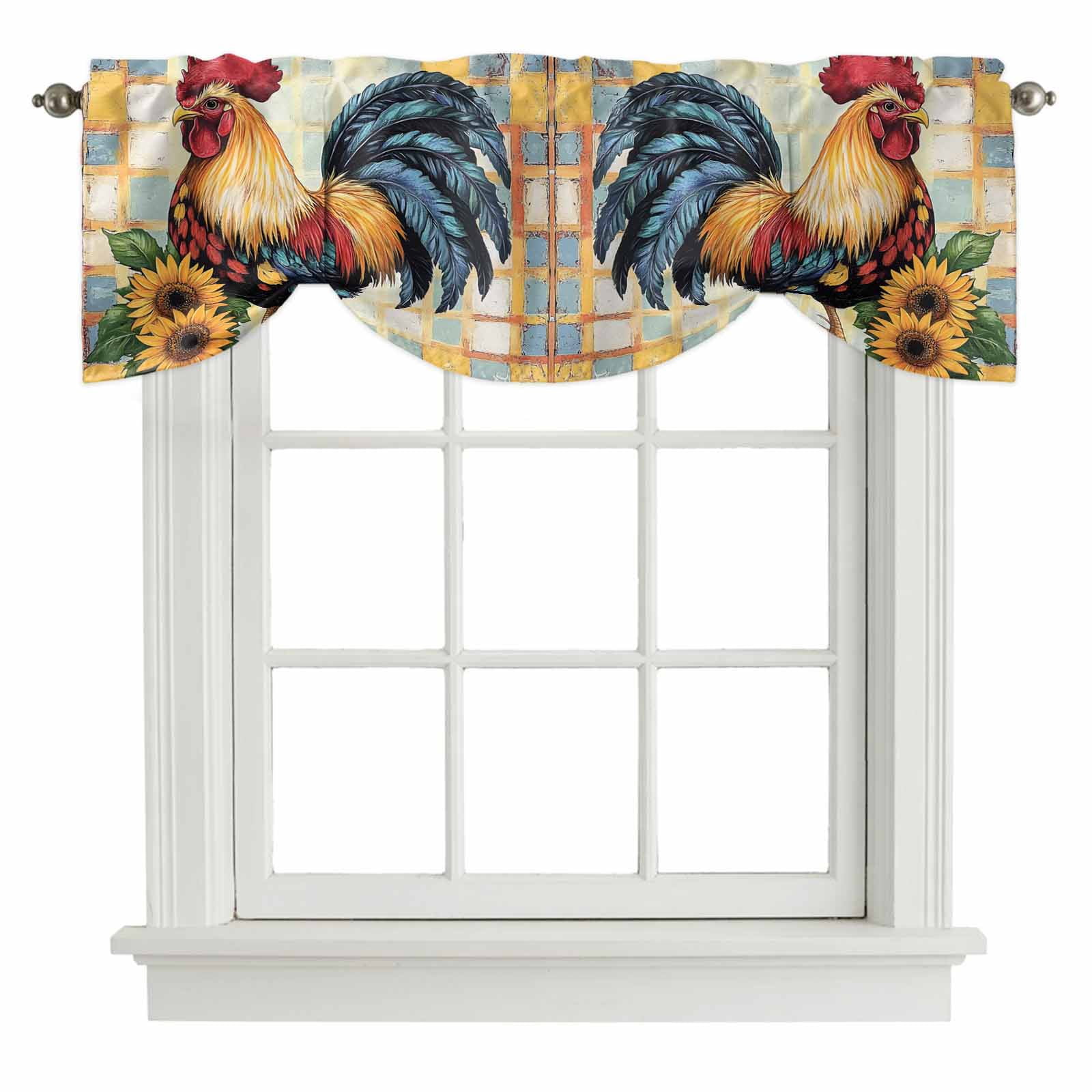 Tie Up Valances for Windows, Vintage Rooster Adjustable Valance ...