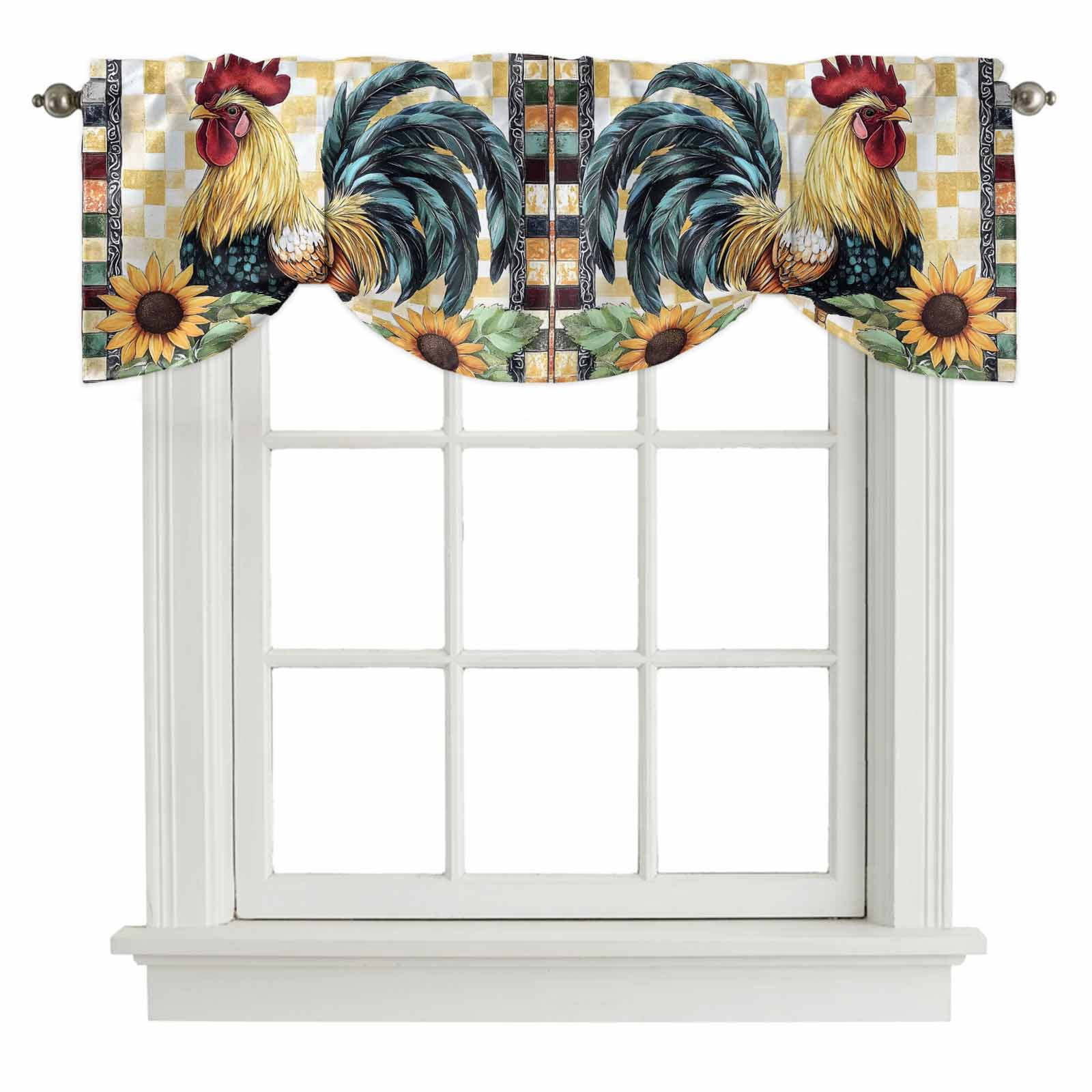 Tie Up Valances for Windows, Vintage Rooster Adjustable Valance ...