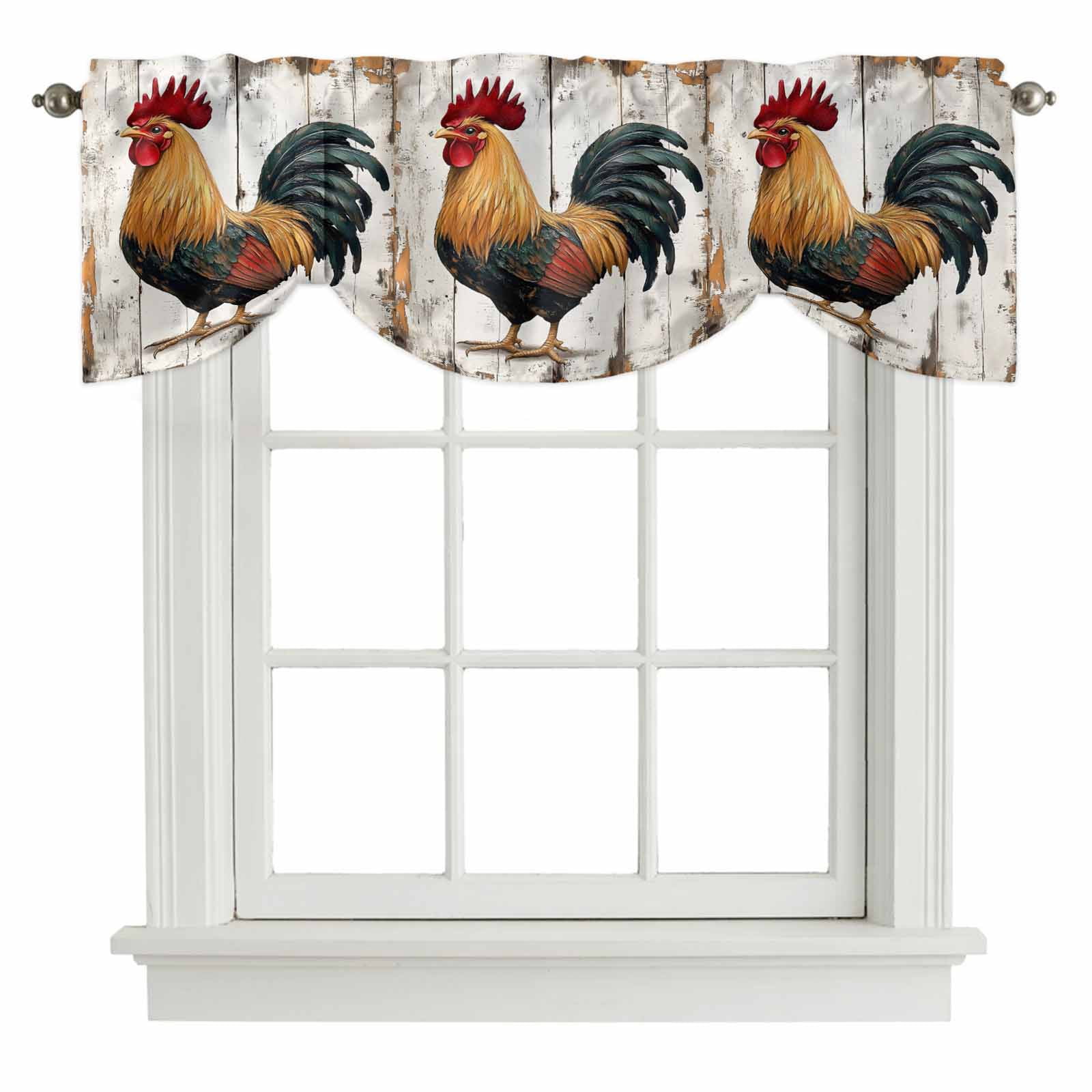 Tie Up Valances for Windows, Vintage Rooster Adjustable Valance ...