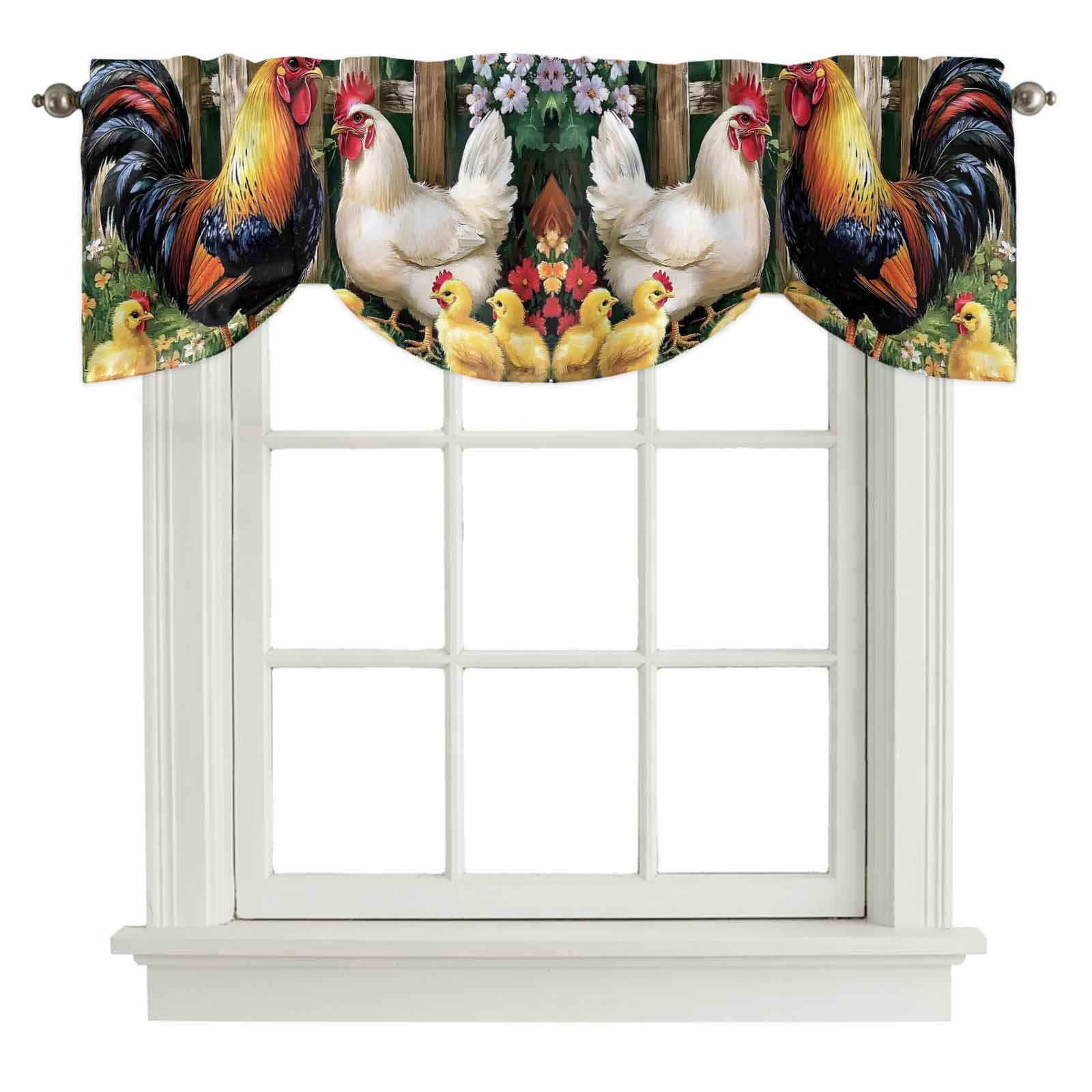 Tie Up Valances for Windows, Vintage Rooster Adjustable Valance ...