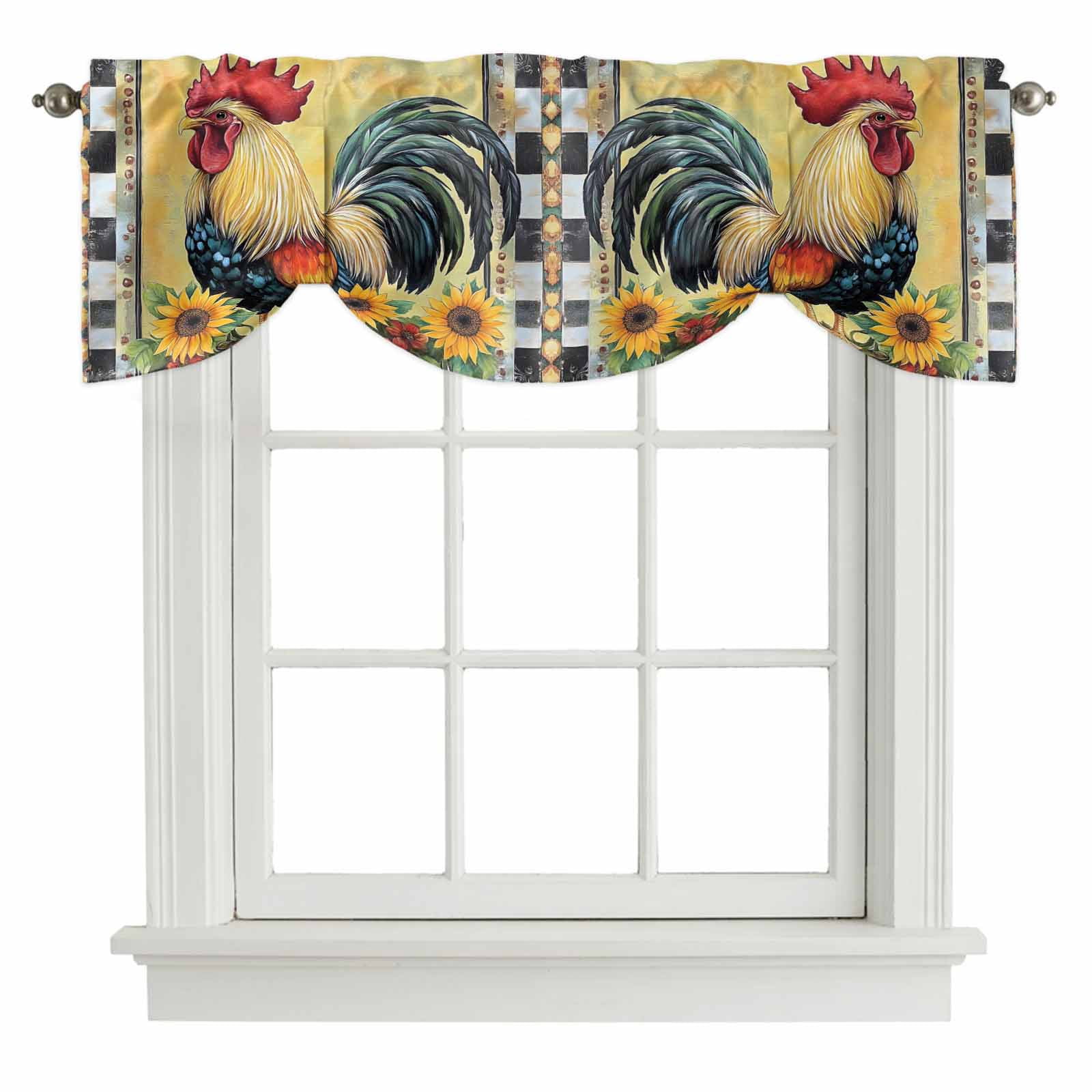 Tie Up Valances for Windows, Vintage Rooster Adjustable Valance ...