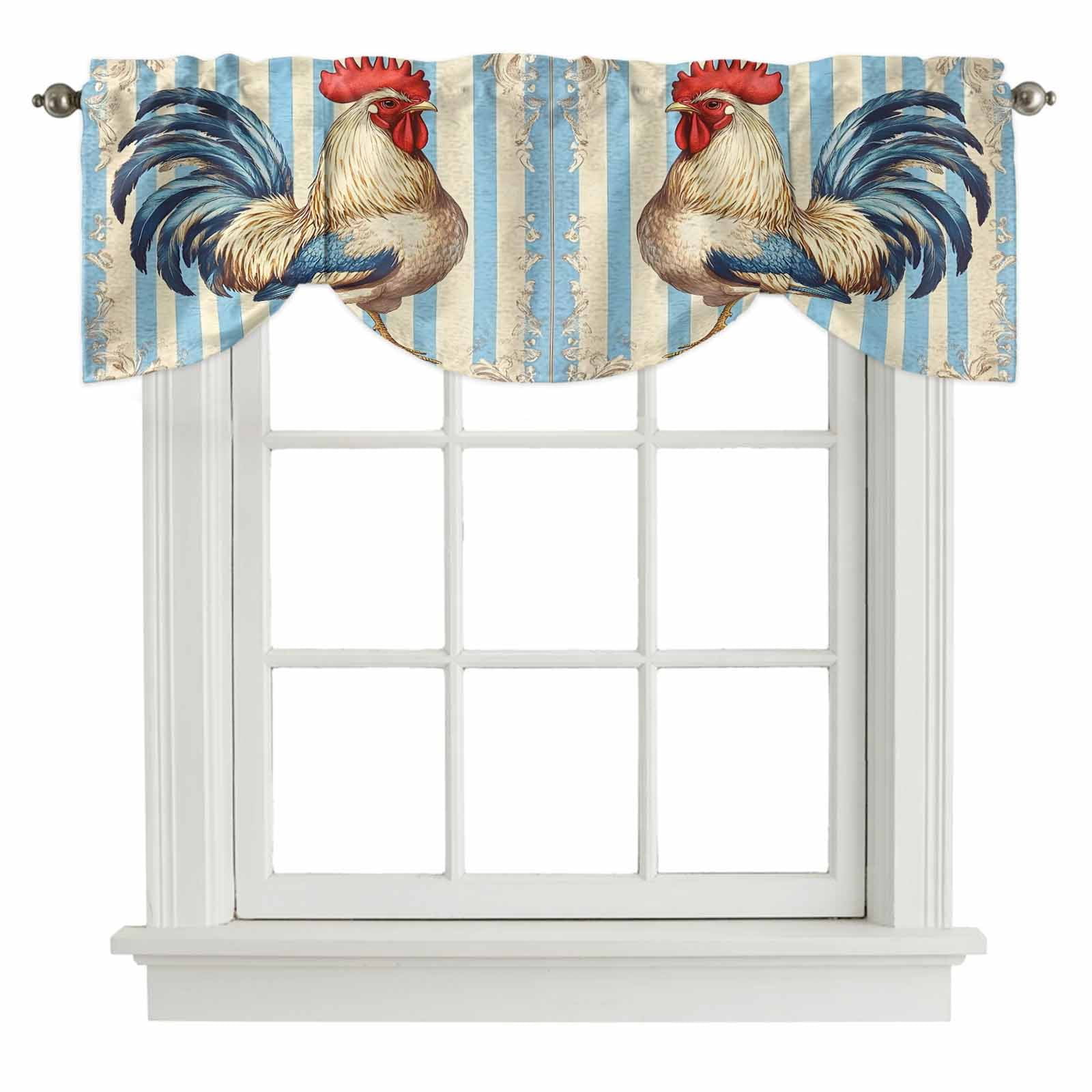Tie Up Valances for Windows, Vintage Rooster Adjustable Valance ...