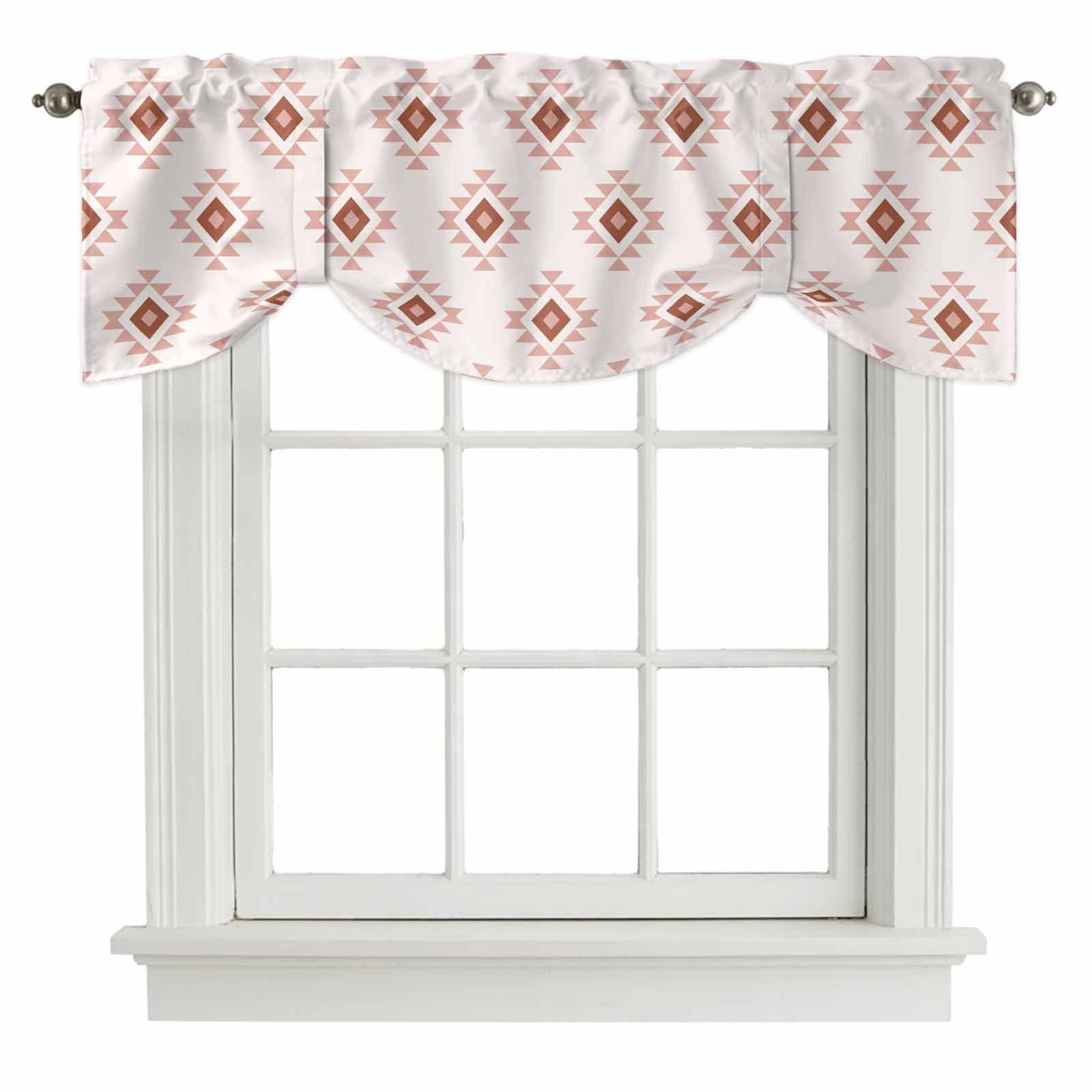 Tie Up Valances for Windows, White Boho Geometric Adjustable Valance ...
