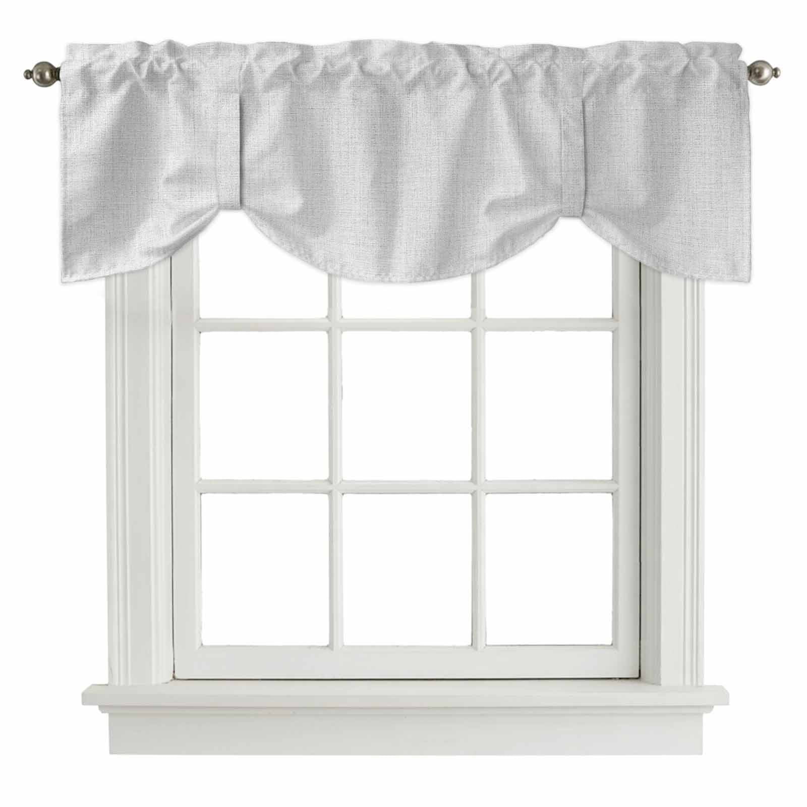 Tie Up Valances for Windows, White Burlap Texture Adjustable Valance ...