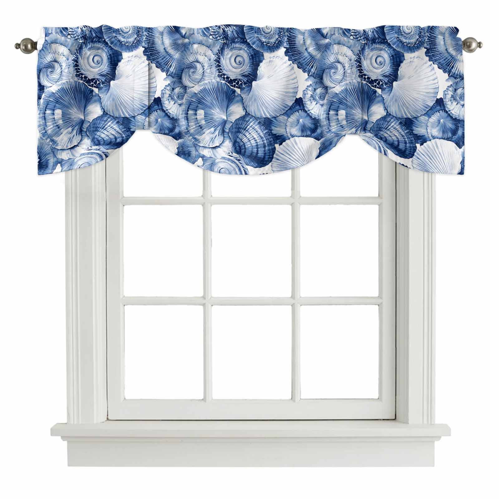 Tie Up Valances for Windows, White Ocean Conch Adjustable Valance ...