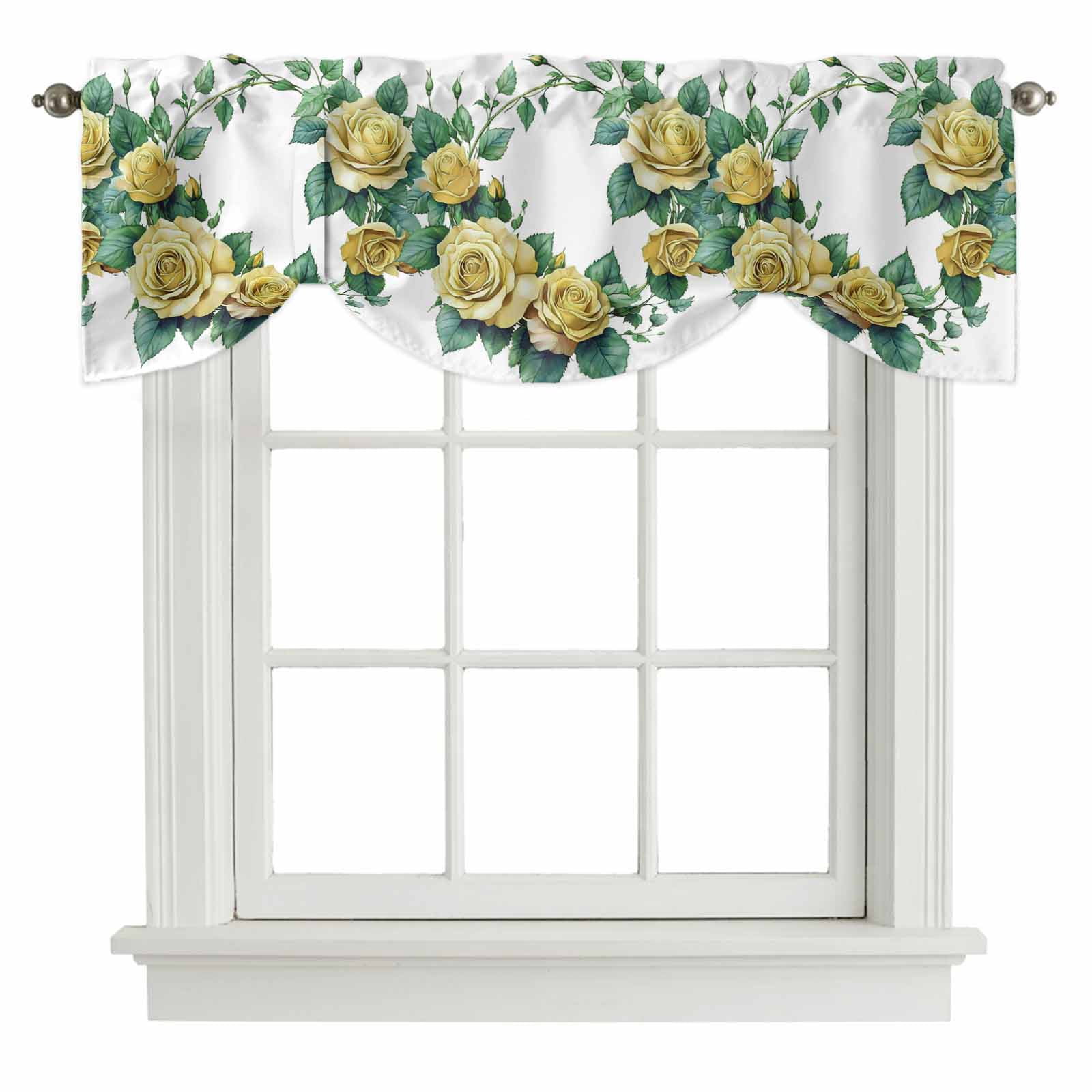 Tie Up Valances for Windows, Yellow Rose Adjustable Valance Curtains ...