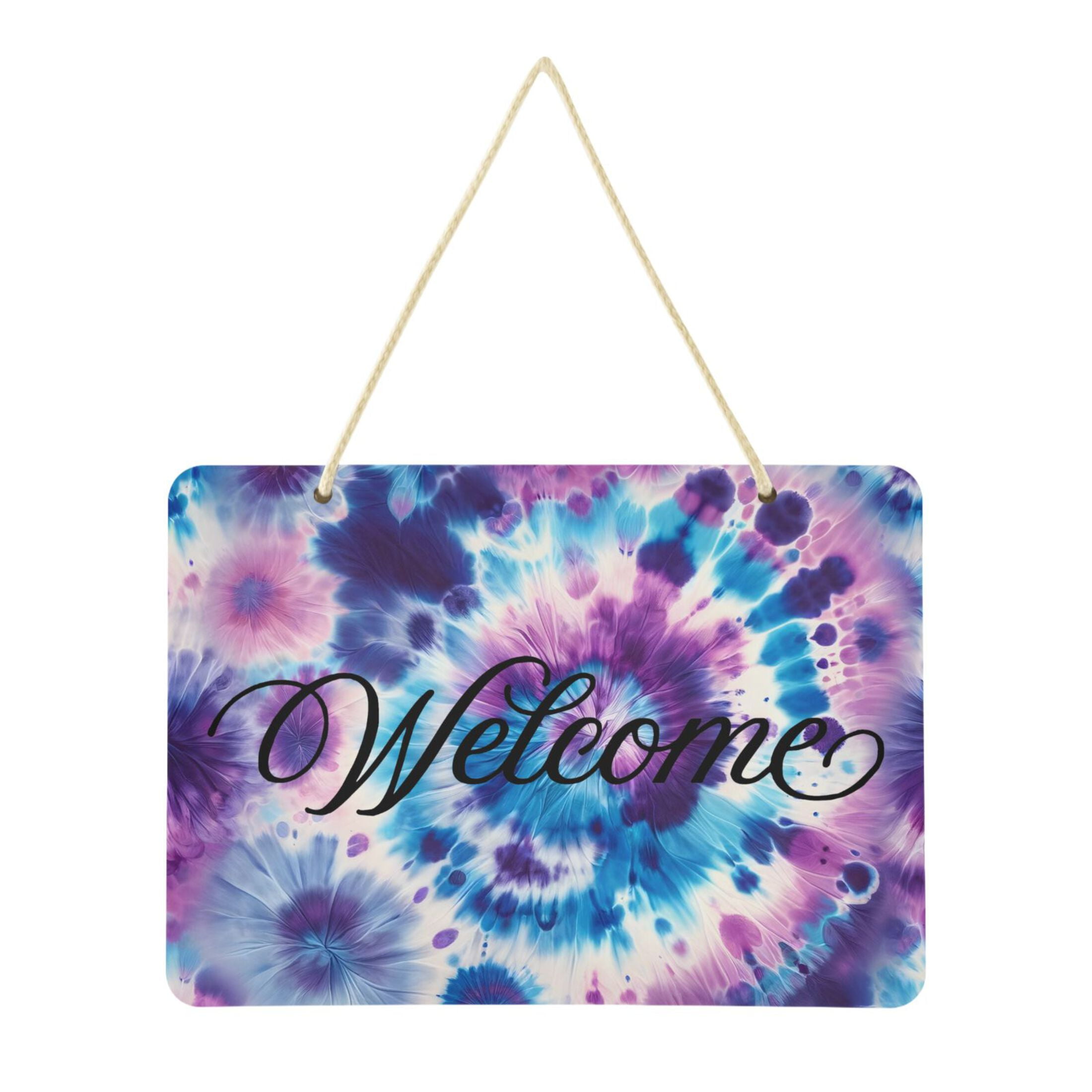 Tie-dye Art Welcome Sign Front Door PVC 14x10 inch Hanger Hello Sign ...