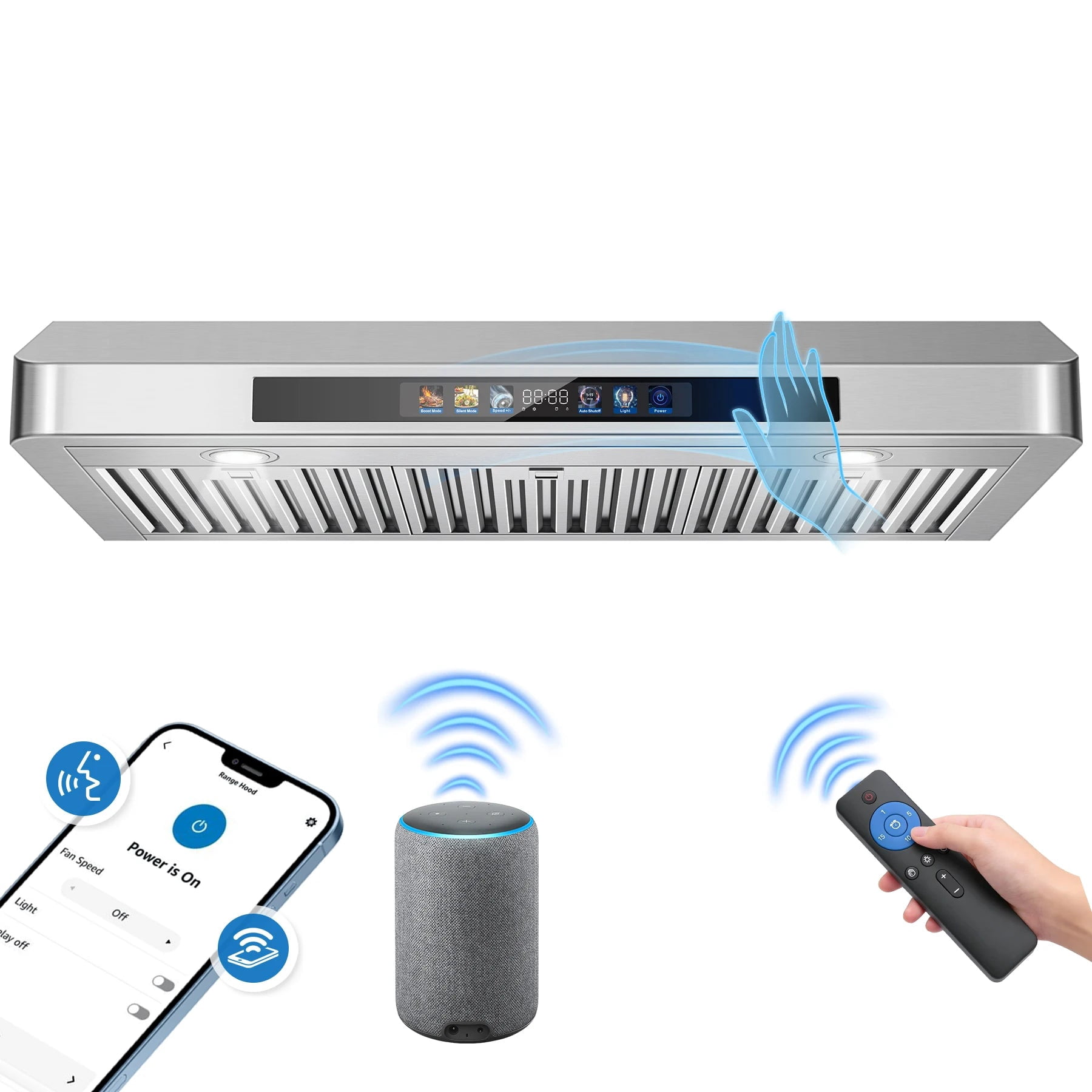 Tieasy Under Cabinet Range Hood 36 Inch, 900 CFM Voice/Gesture/Remote ...