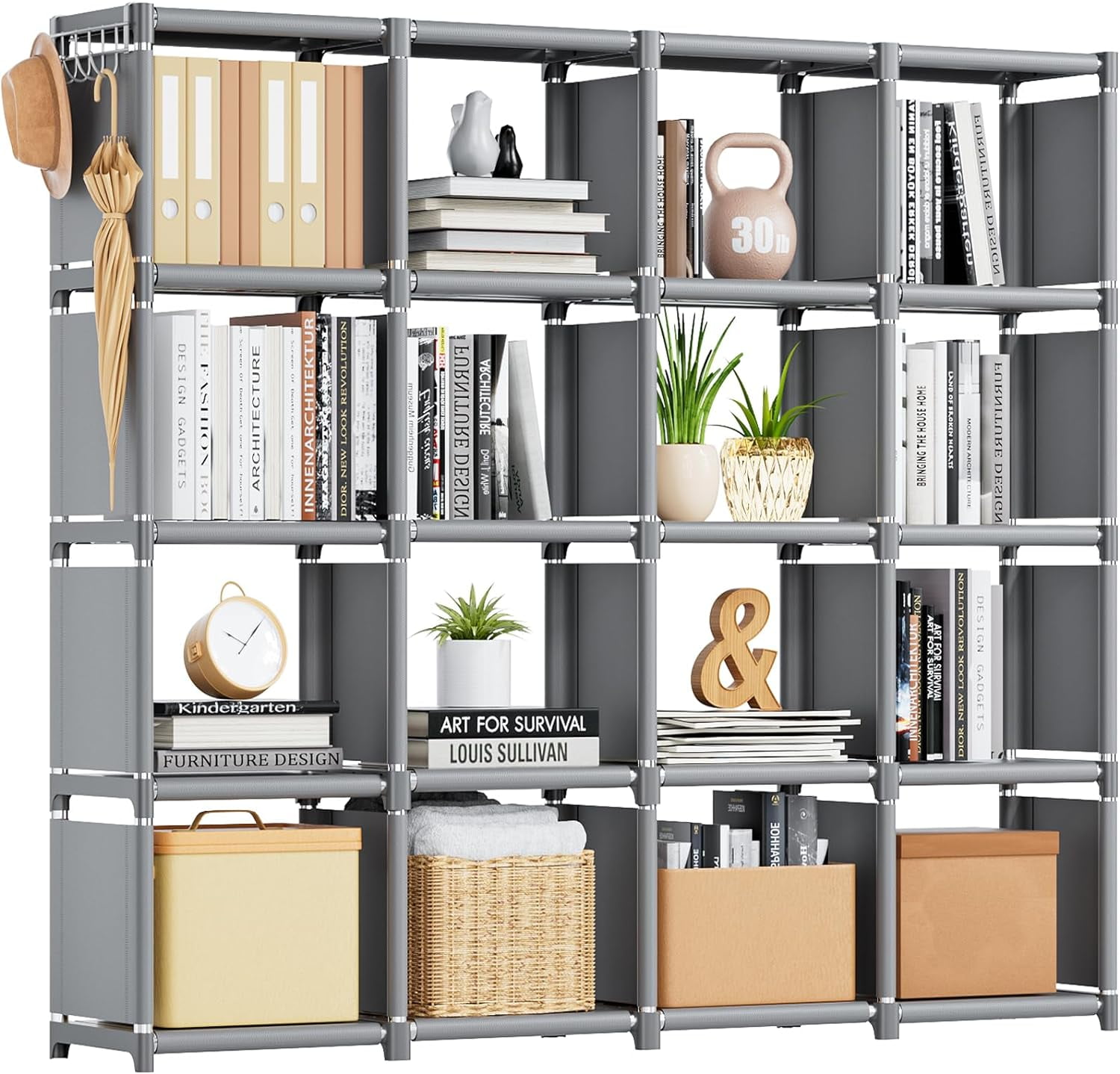 Tielewhite Book Shelf, 12 Cube Storage Organizer, DIY Bookcase, Metal ...