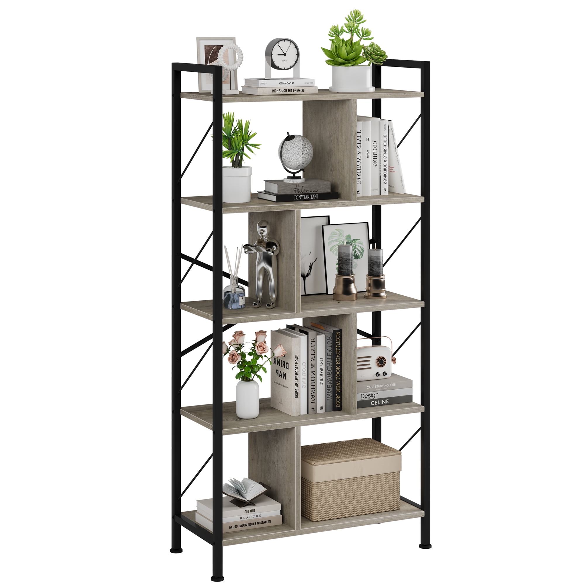Tier Bookshelf, 61 Inch Tall Industrial Book Shelf with Open Display ...