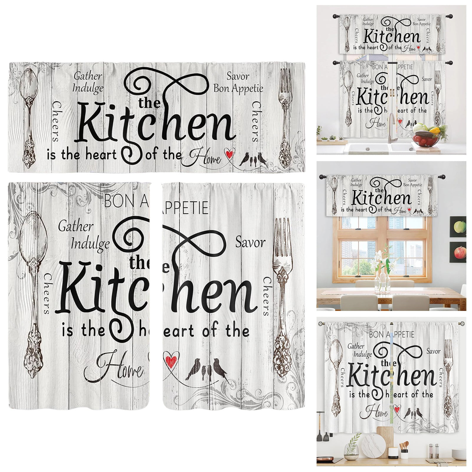 Tier Curtain with Fork and Print Kitchen Cafe Curtain, for Cabinet ...