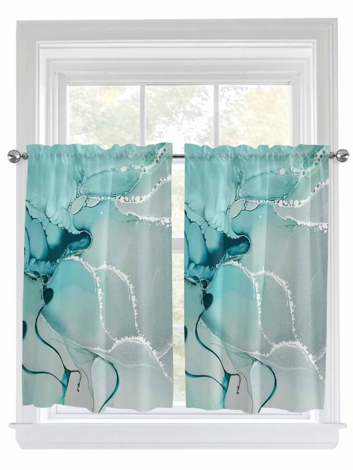 Tier Curtains 45 Inches Long, Aqua Marble Window Treatment Curtain ...