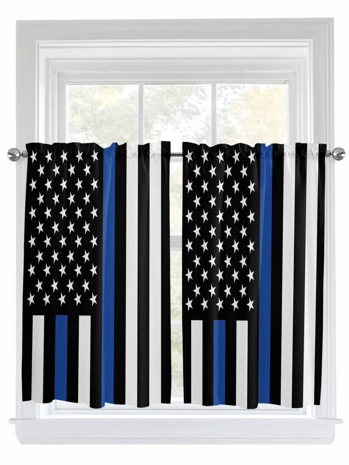 Tier Curtains 45 Inches Long, Blue White American Flag Window Treatment ...