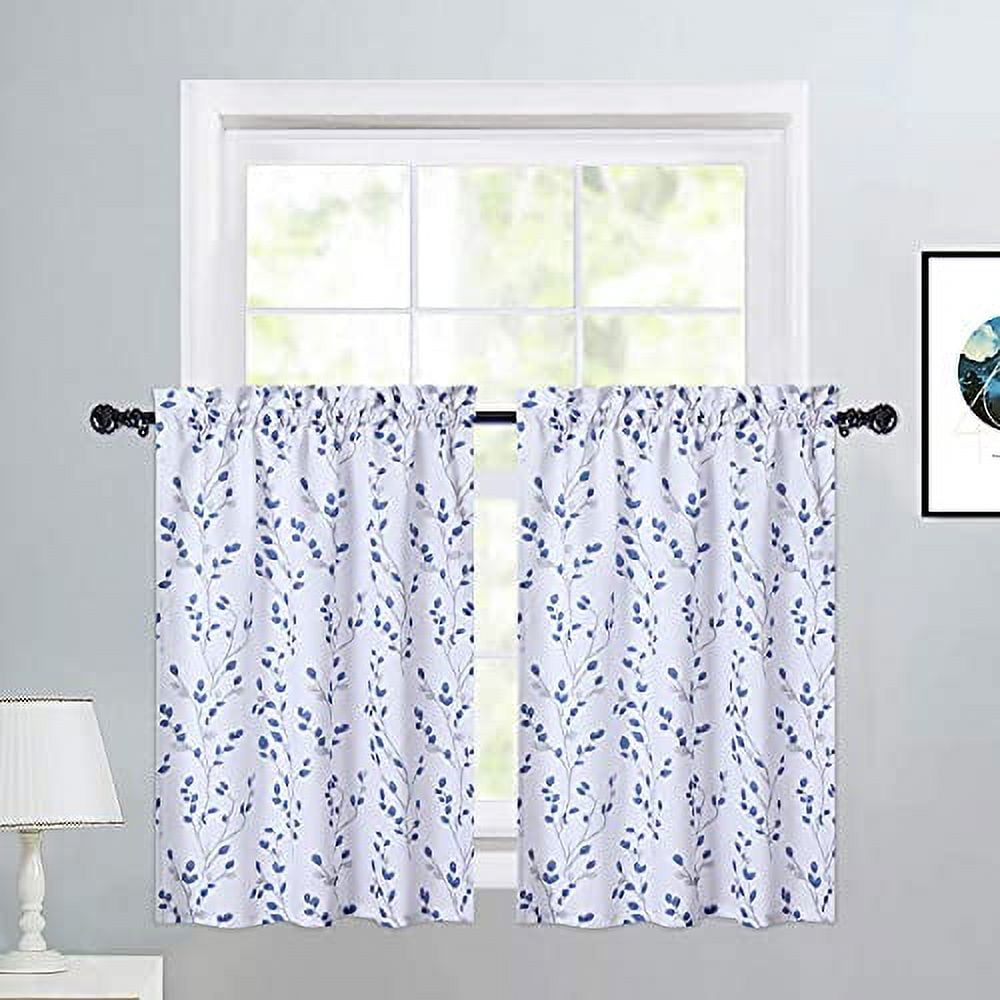 Tier Curtains for Kitchen Window, Leaf Floral Pattern Bathroom Window ...
