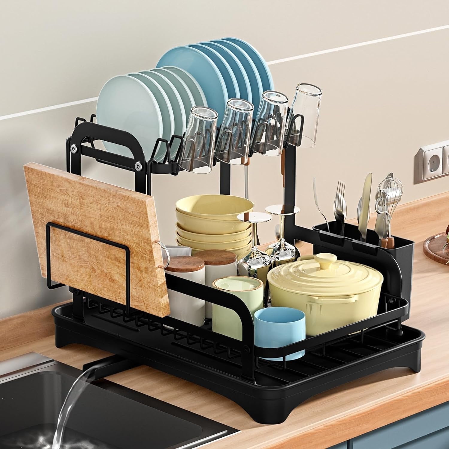 Dish Drying Rack, 2-Tier Dish Racks for Kitchen Counter, Dish Drainer ...