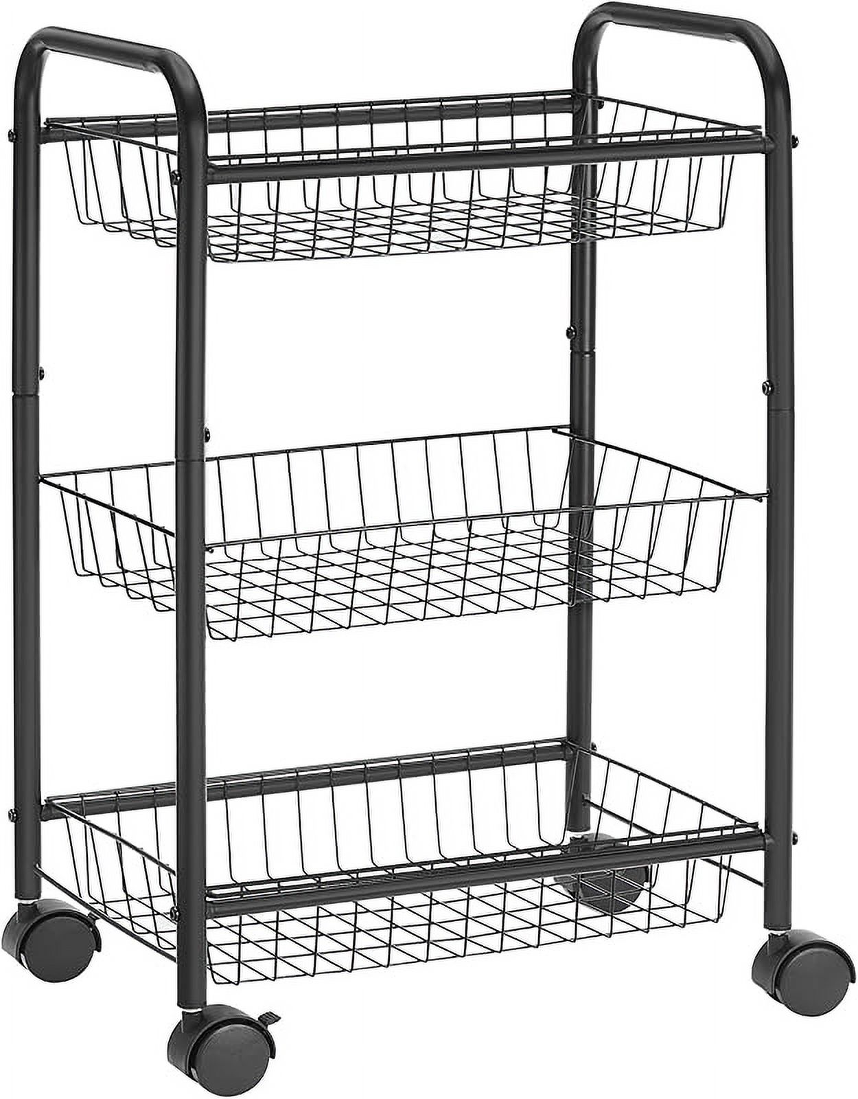 Tier Metal Rolling Cart on Wheels with Baskets, Lockable Utility ...