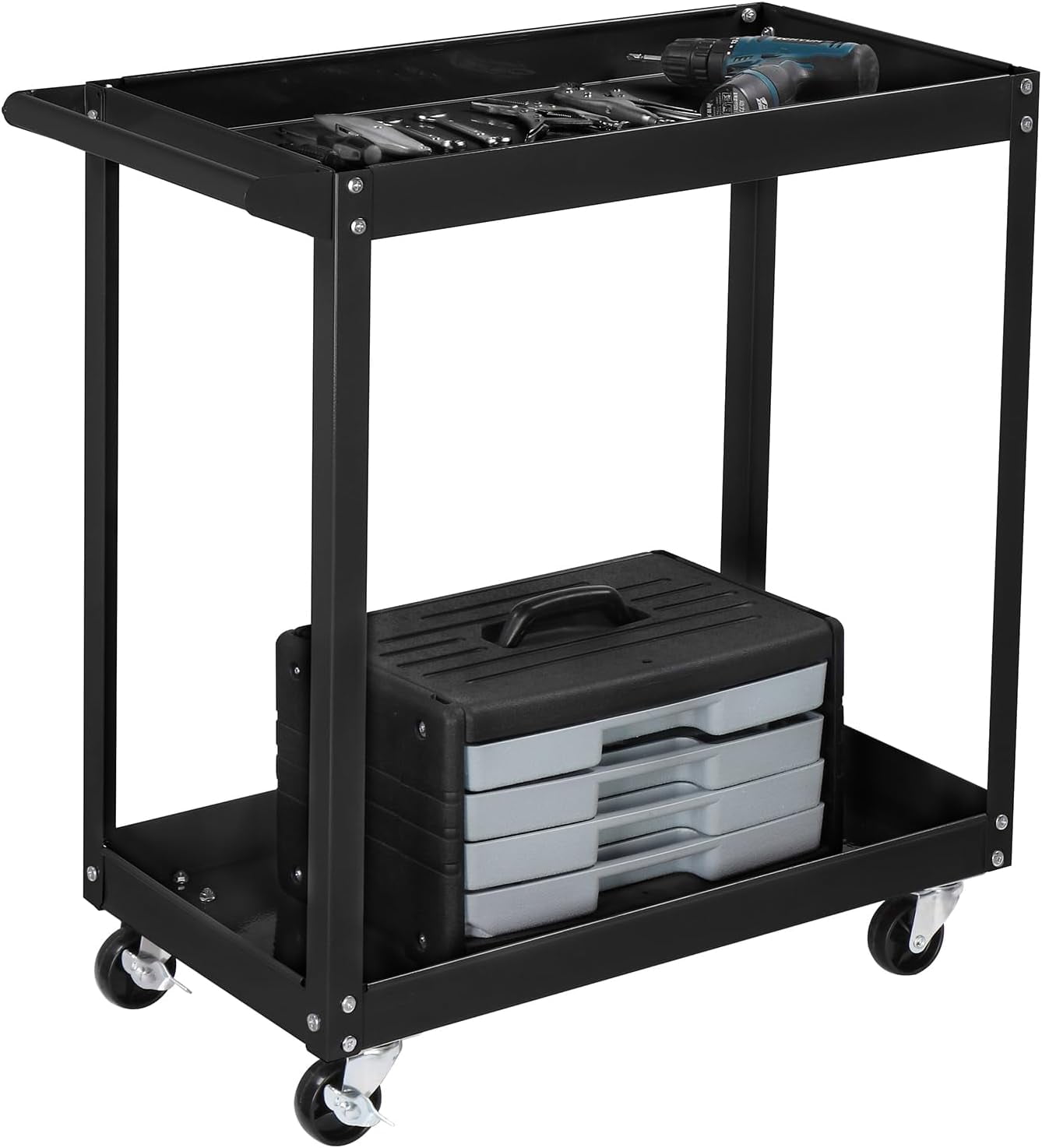 Tier Rolling Tool Cart on Wheels w/2 Brake, 220 LBS Capacity Heavy Duty ...