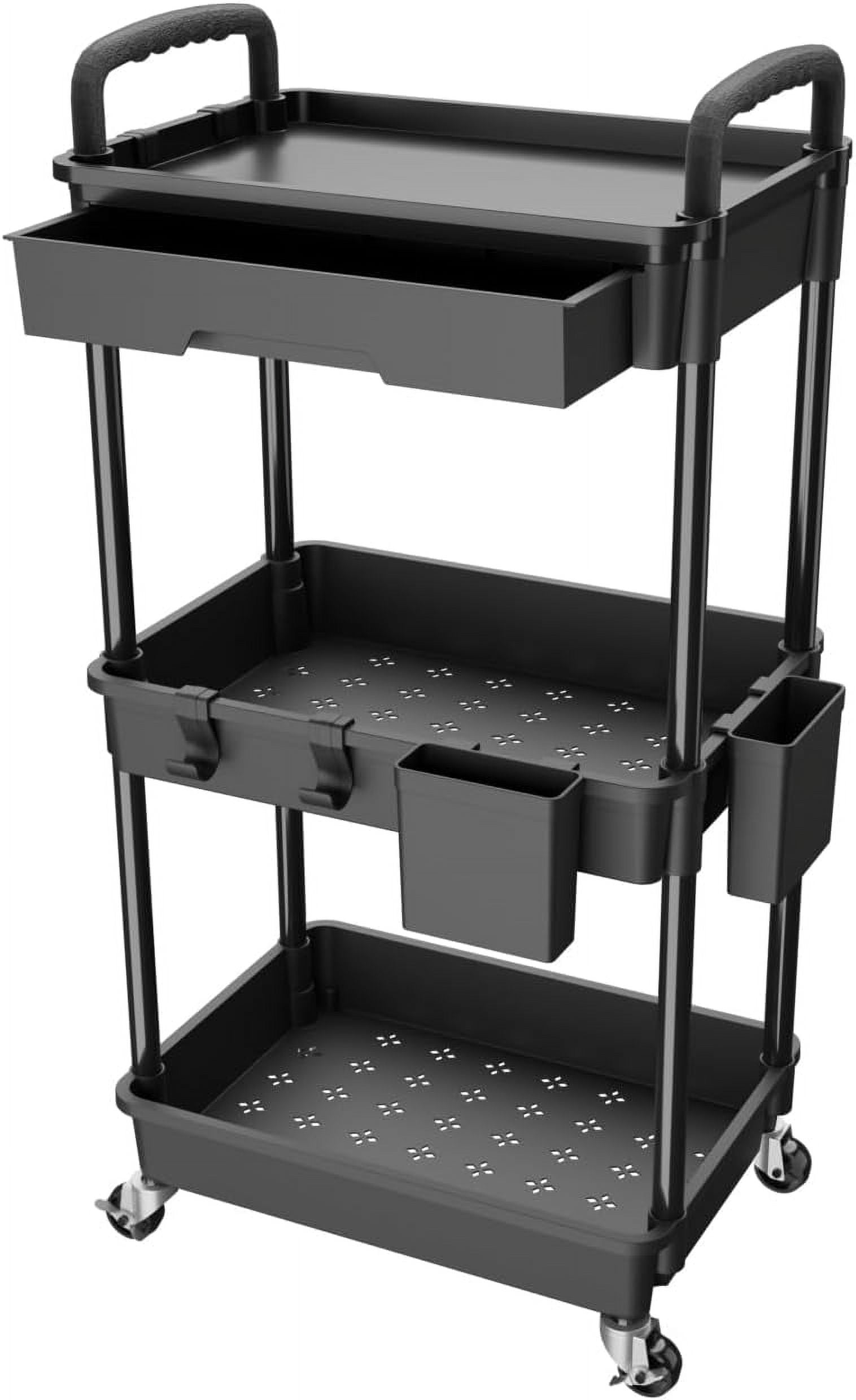 Tier Rolling Utility Cart with Drawer, Utility Cart Made of ...