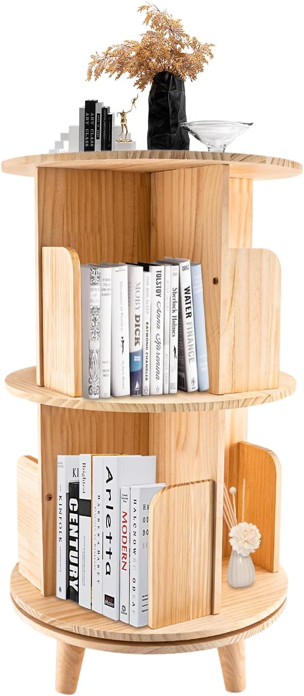 Tier Rotating Bookshelf 360° Revolving Bookcase Rotating Stackable ...