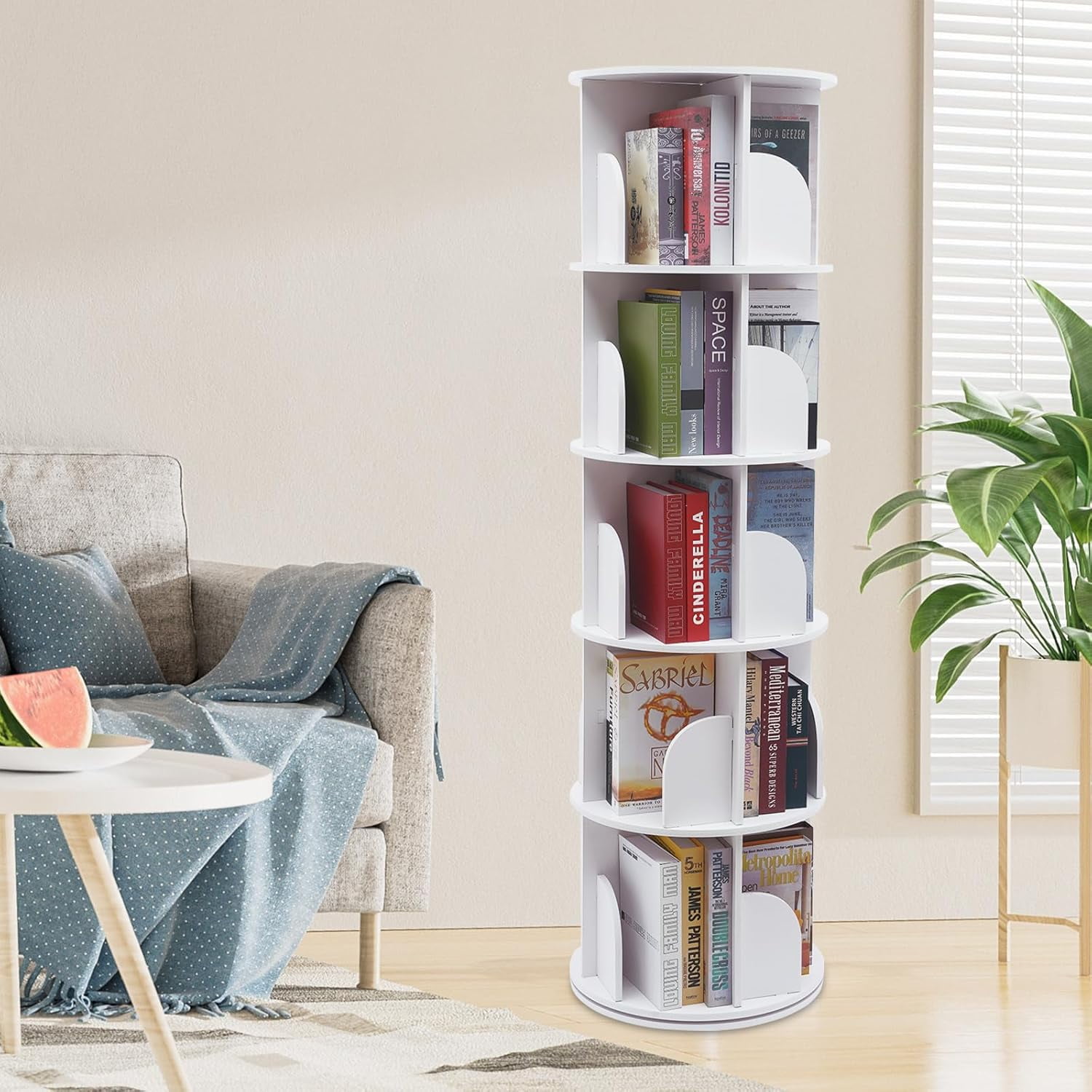 Tier Rotating Bookshelf 360° Revolving Bookcase Rotating Stackable ...