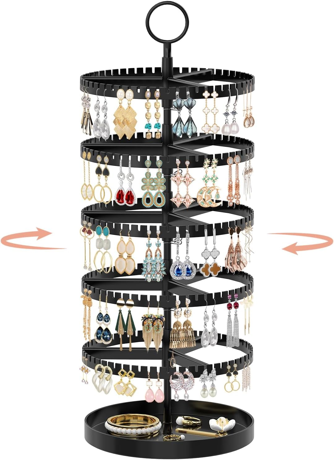 Tier Rotating Earring Holder Organizer with Metal Tray, Adjustable ...