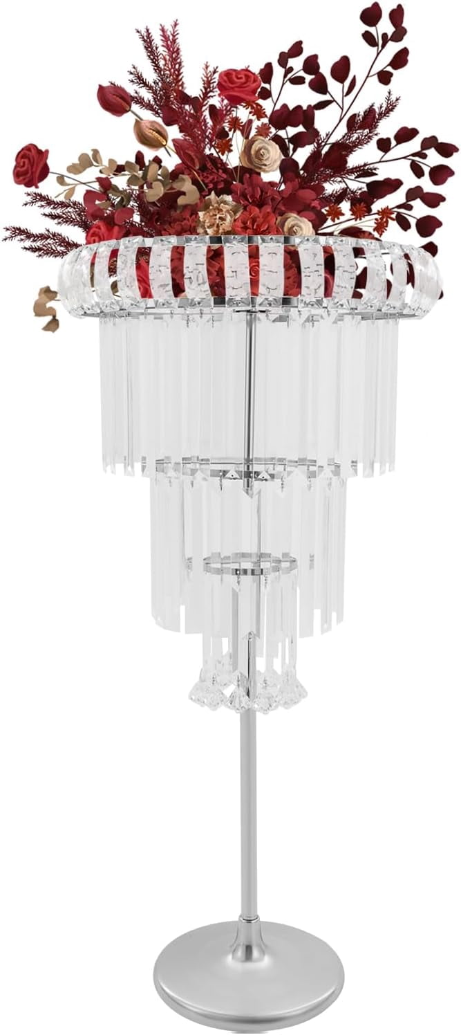 Tier Wedding Flower Vase Table Top Metal Stand with Crystal Pendants ...