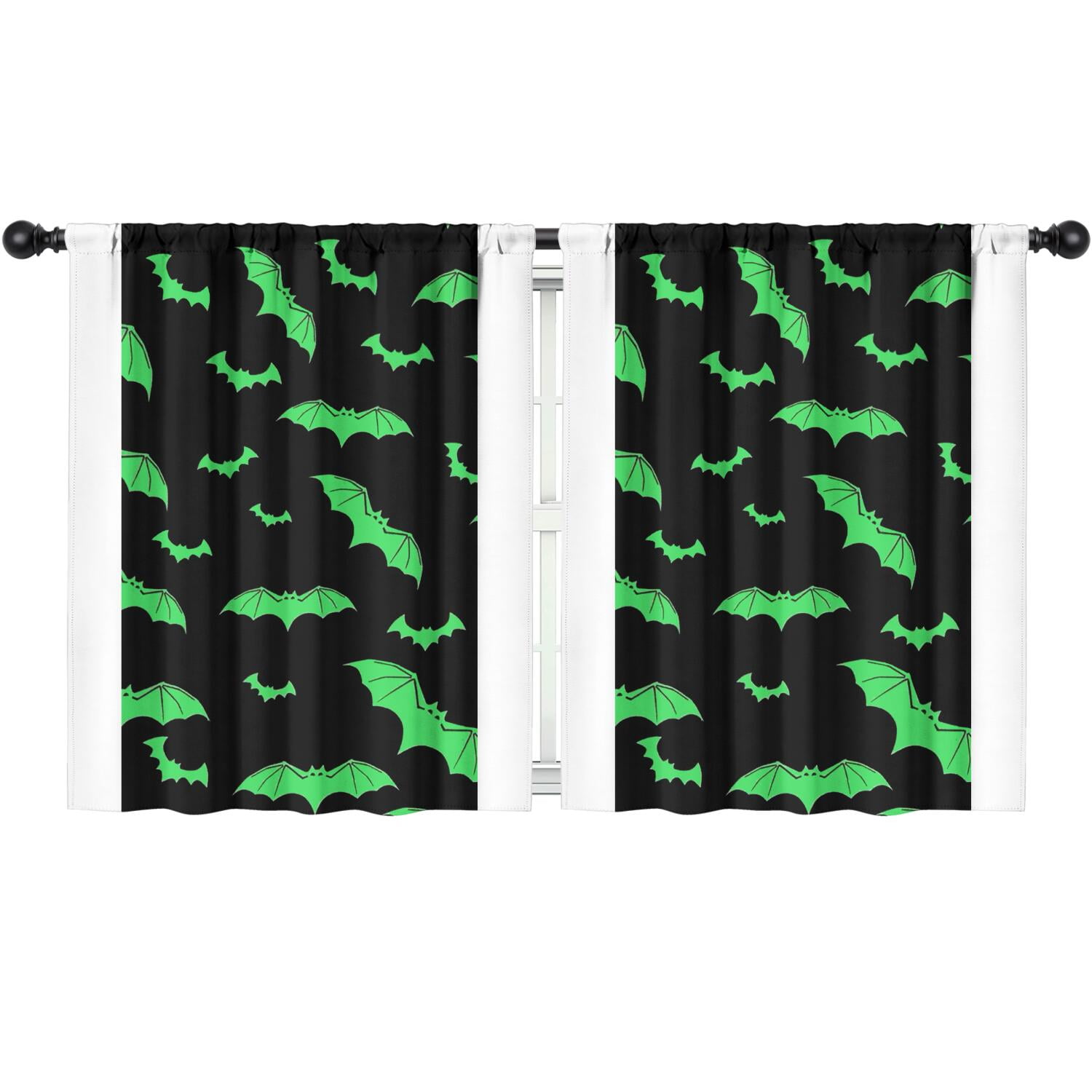 Tier Window Curtains with Vintage Halloween Bat and Full Moon Motif ...