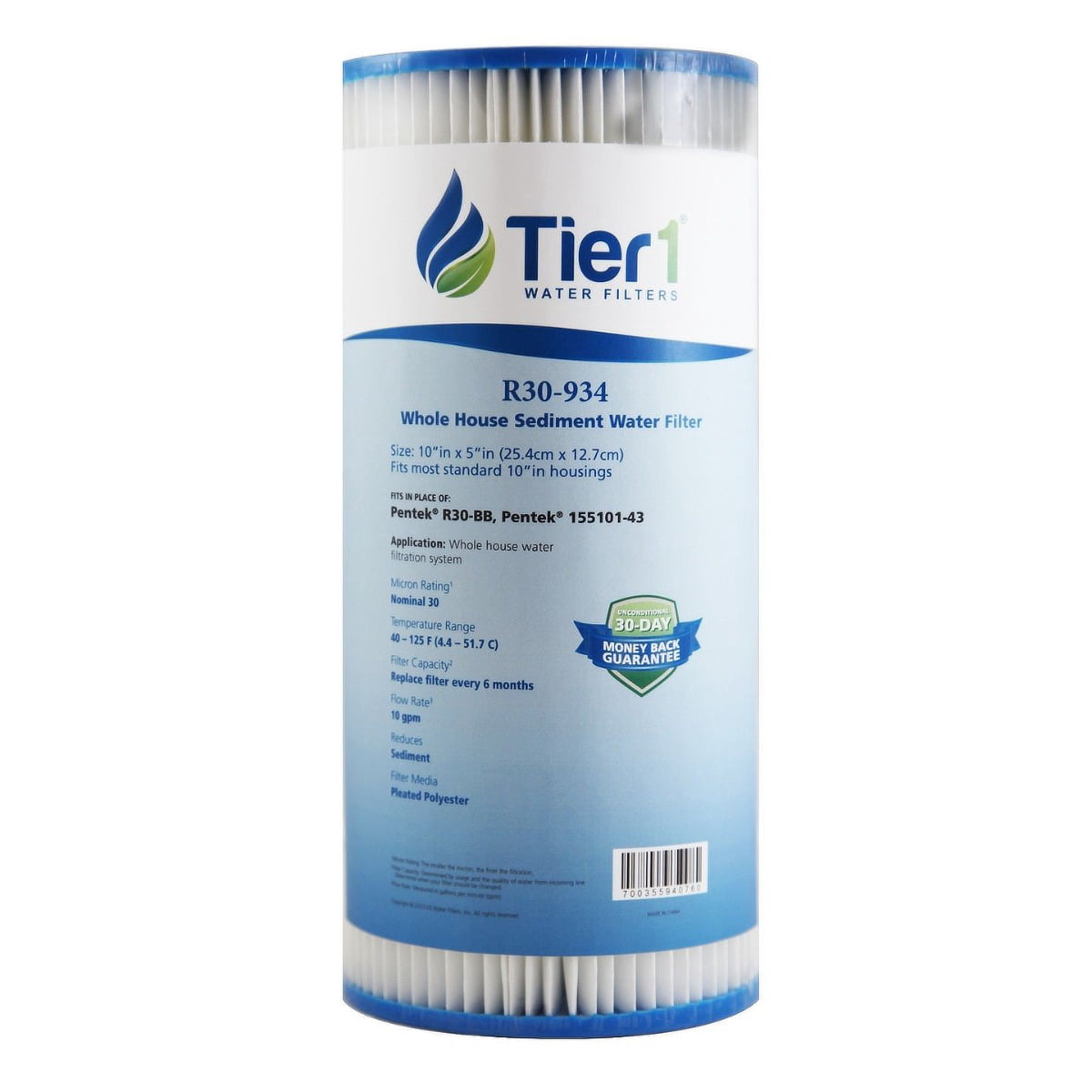 Tier1 30 Micron 10 Inch x 4.5 Inch | Pleated Polyester Whole House ...