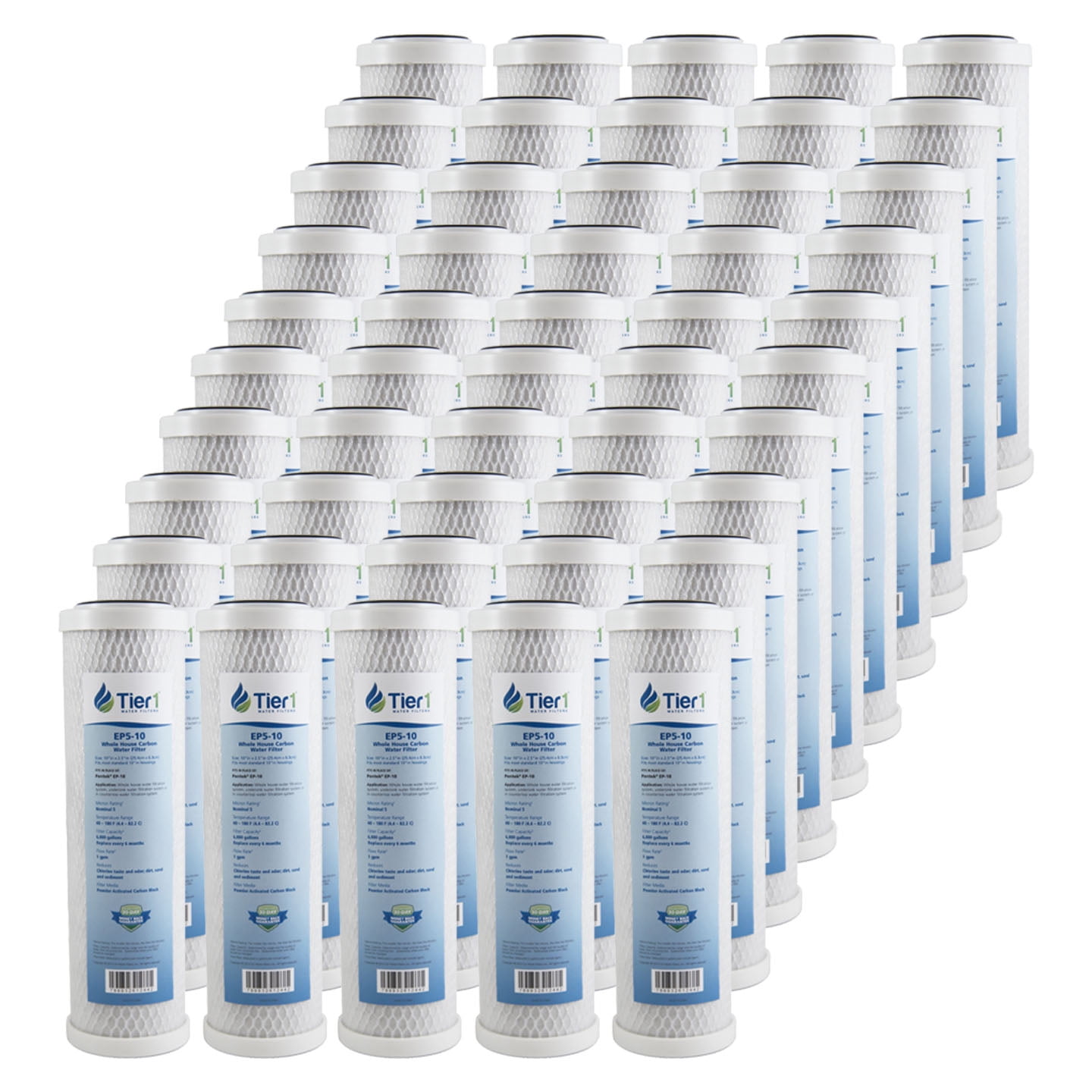 Tier1 5 Micron 10 Inch x 2.5 Inch | 50-Pack Whole House Carbon Block Water Filter Replacement ...