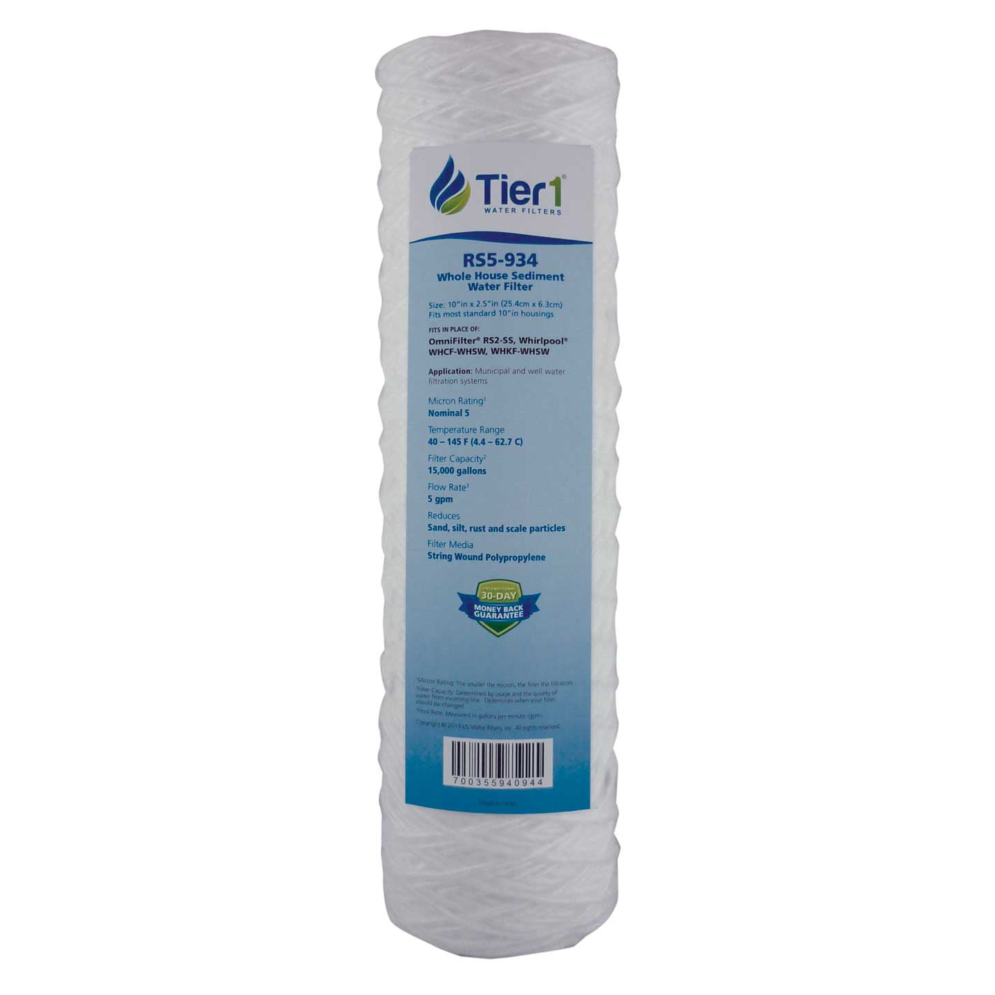 Tier1 5 Micron 10 Inch x 2.5 Inch | String Wound Polypropylene Whole ...