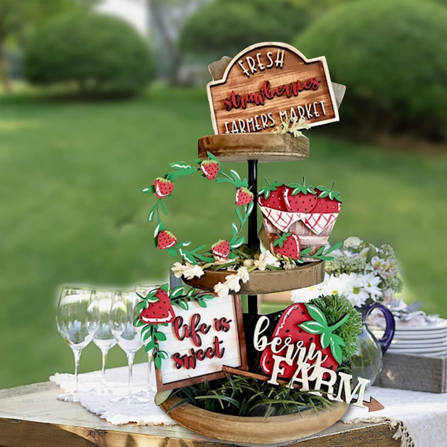 Tiered Mini Spring Tray Decorations Decor Fresh Kitchen Home for Easter ...