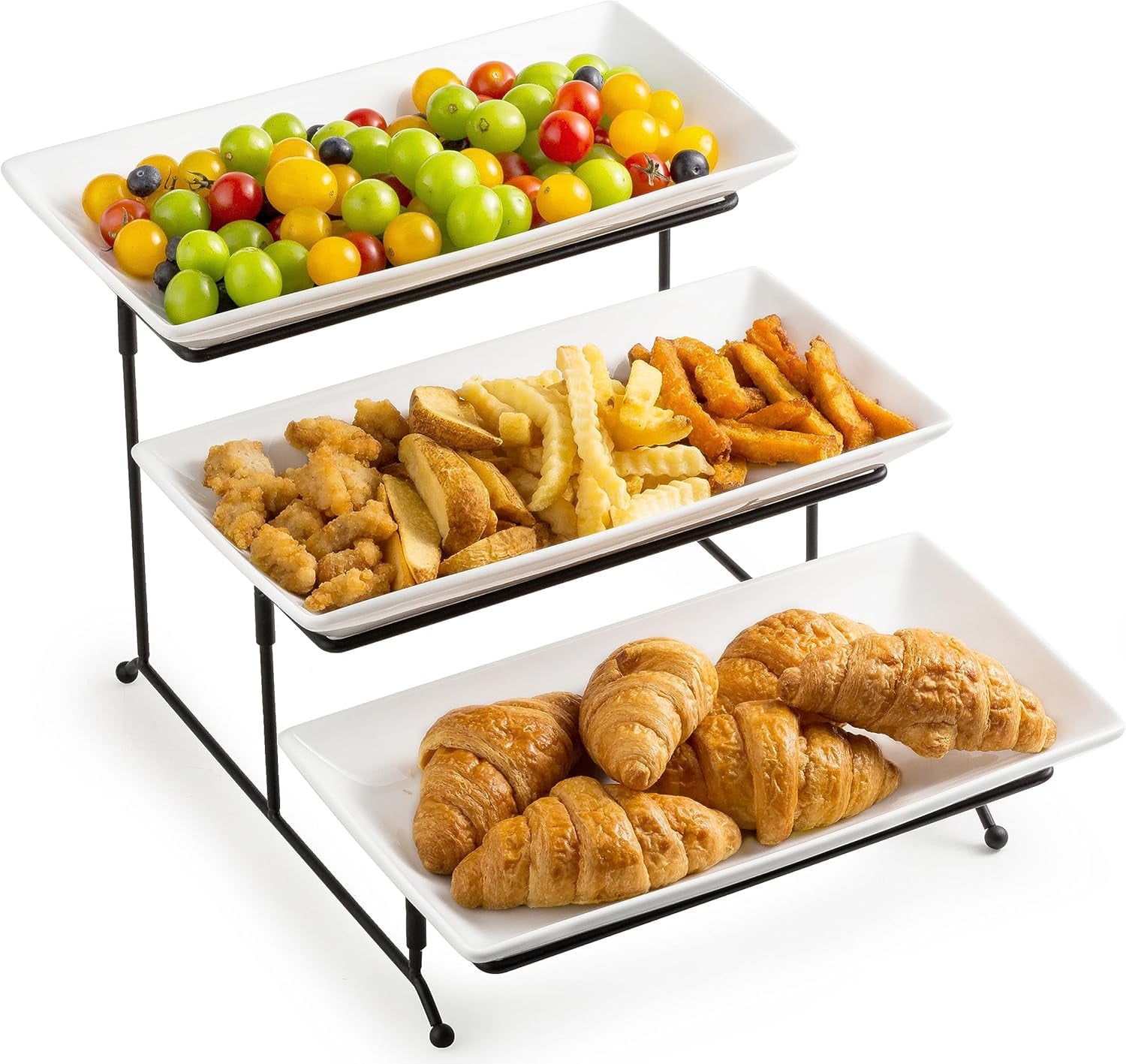 Tiered Serving Stand and Platters Set, Large Tiered Tray Stand, 3 Tier ...
