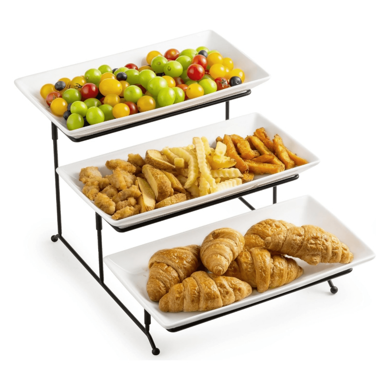 Tiered Serving Stand and Platters Set, Large Tiered Tray Stand, 3 Tier ...