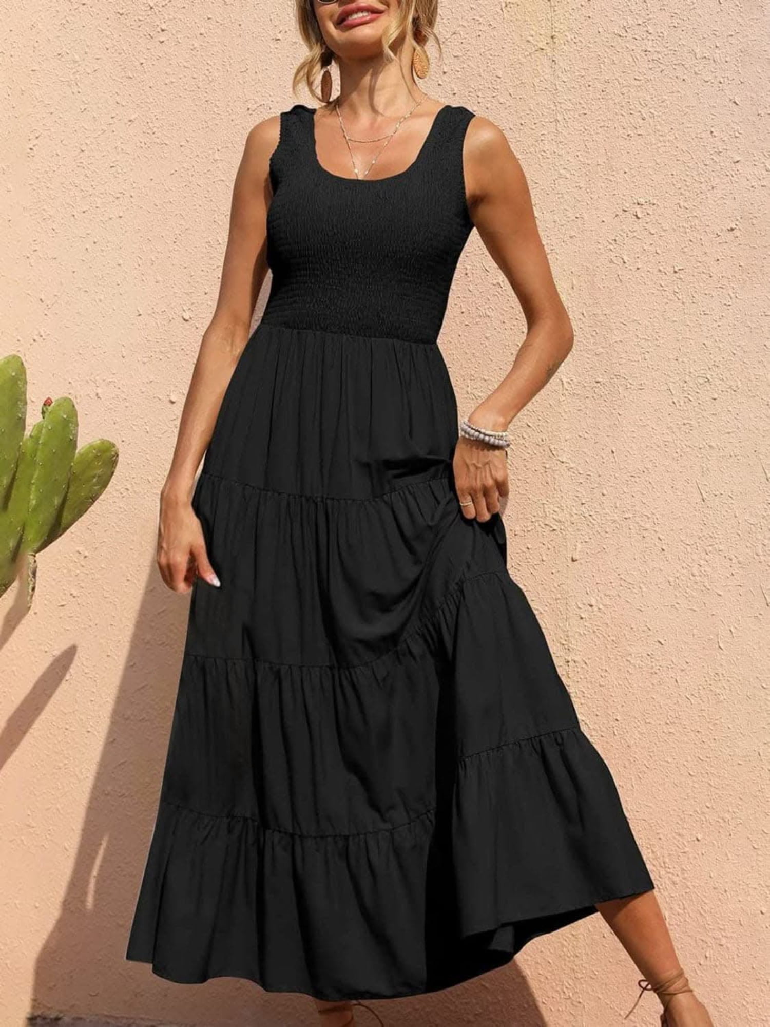 Tiered Smocked Wide Strap Dress for Women - Walmart.com
