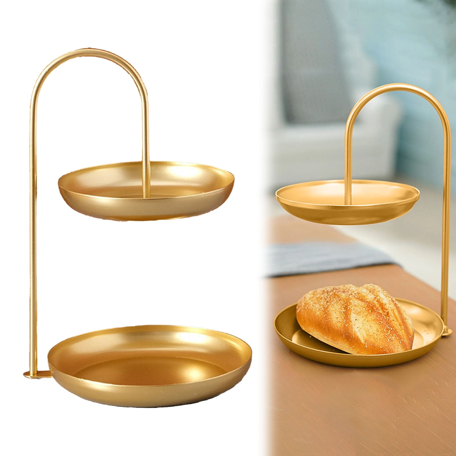 Tiered Tray Stand，2 Tier Iron Fruit Serving Tray Double Tier Storage ...