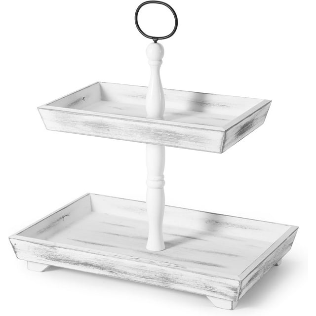 AAKRAF Farmhouse Style Wooden Two-Tiered Kitchen Tray Stand for Decors ...