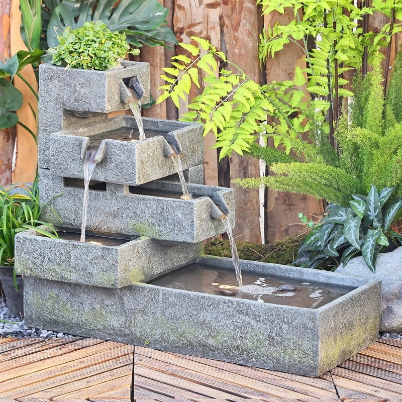 Tiered Water Fountain Outdoor Waterfall Freestanding Cascade Fountain ...