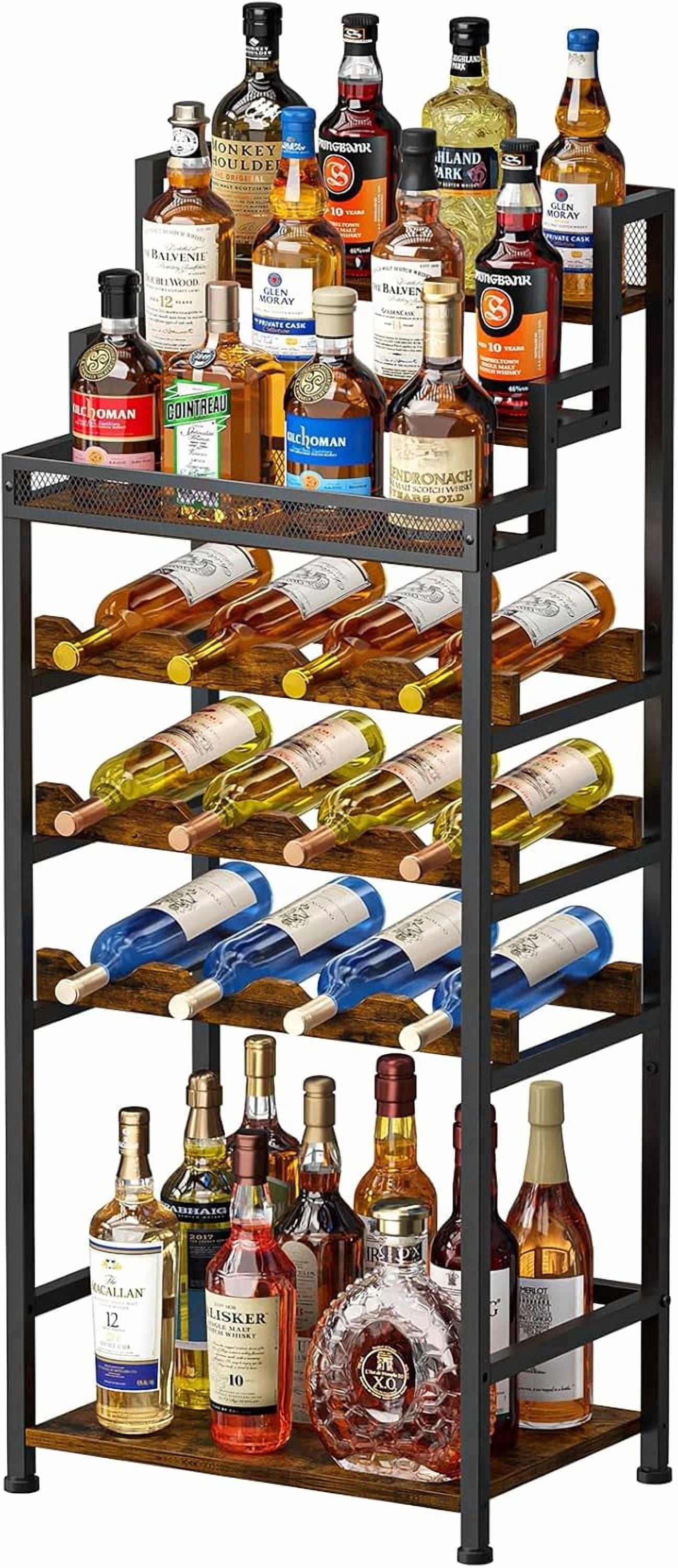 X-COSRACK Freestanding Floor Wine Rack and Liquor Cabinet, Rustic Metal ...