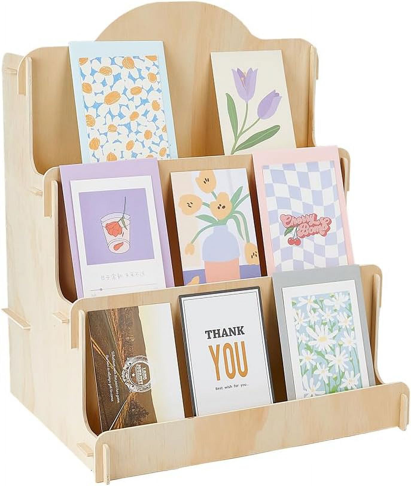 Tiered Wooden Greeting Card Display Stand Sticker Display Stand Magazines Organizer Art Prints ...