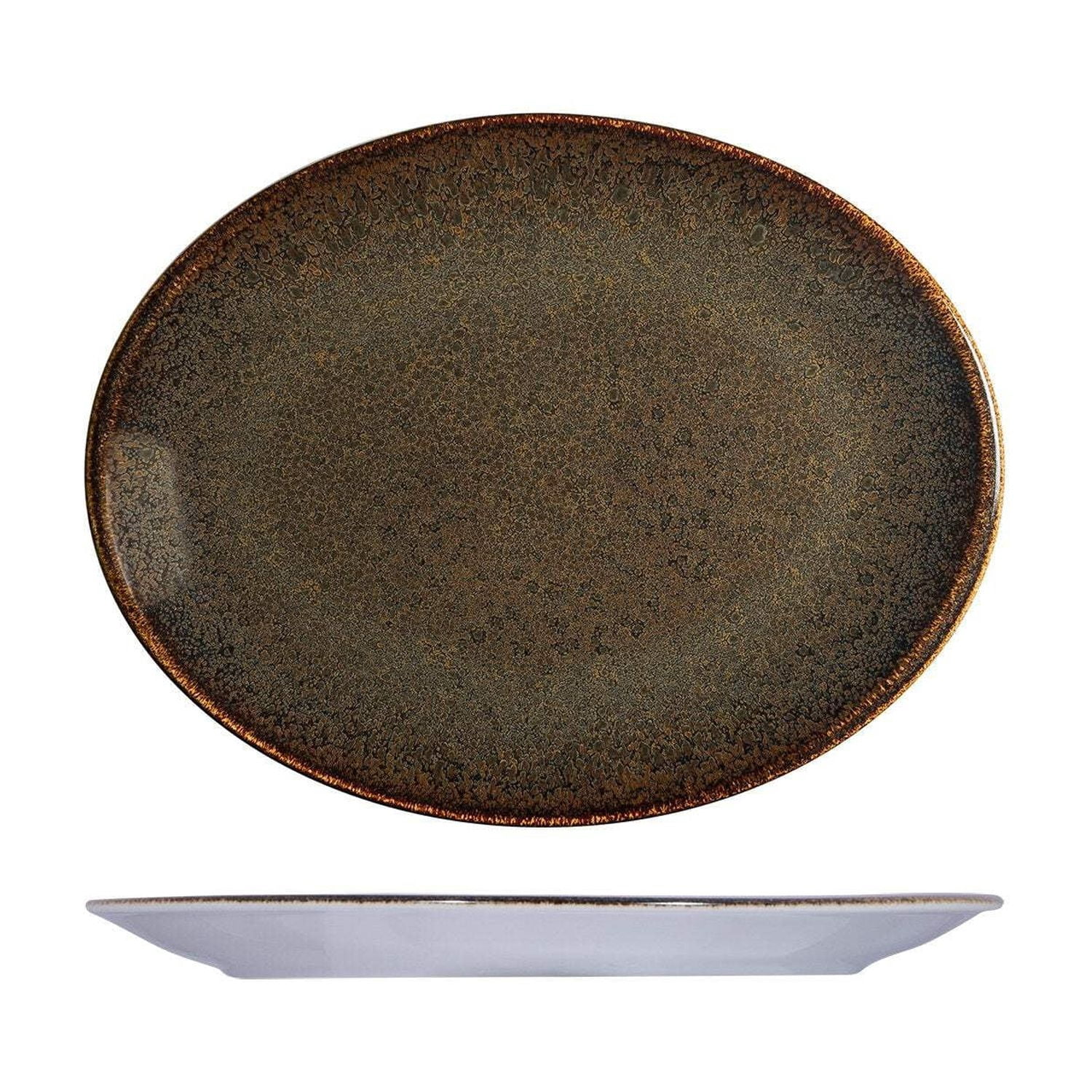 Tierra 14.25" x 11" x h:1.25" Oval Brown Porcelain Platter - Walmart.com